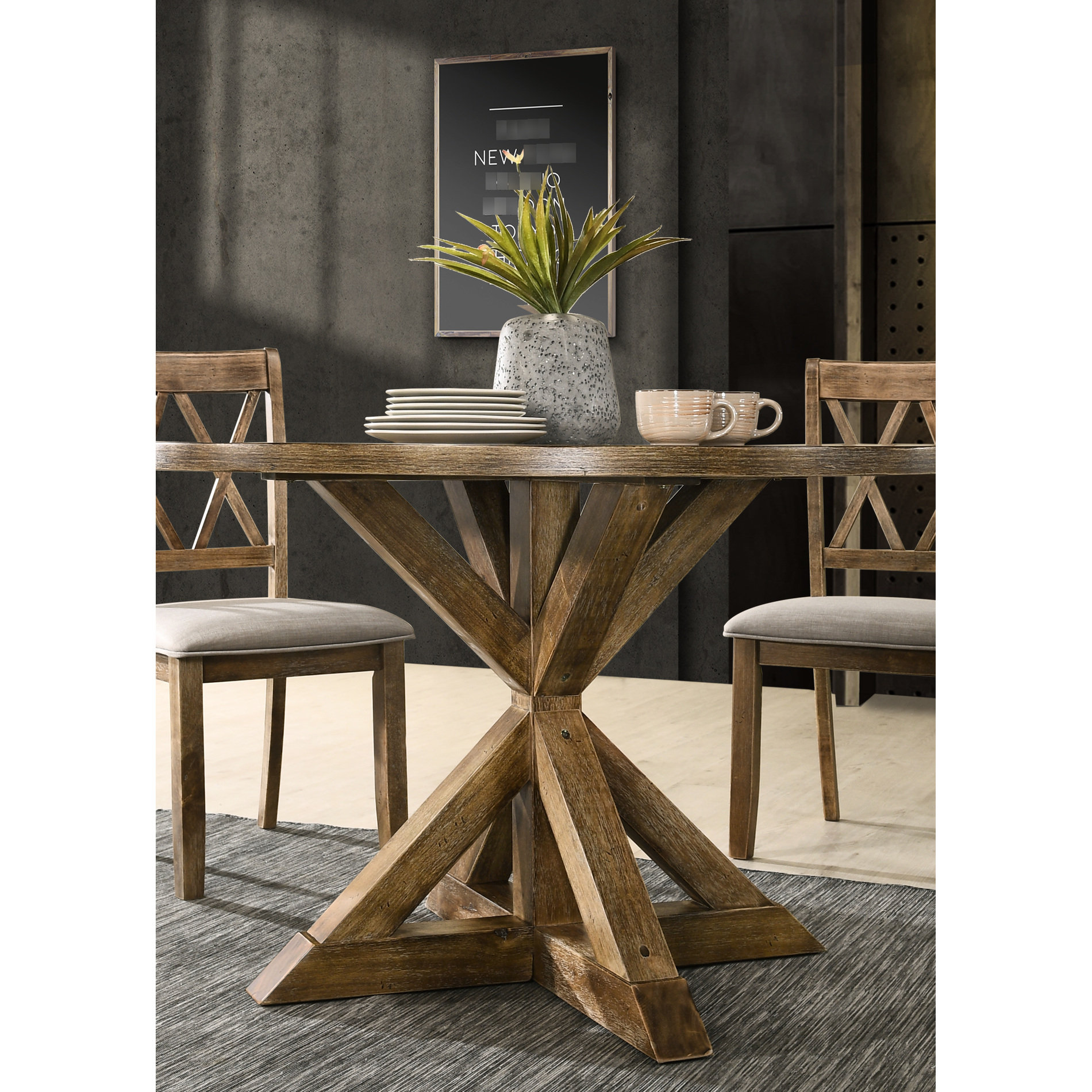 Ophelia & Co. Elegant Cross-buck Base Wood Dining Table, Cottage Oak ...
