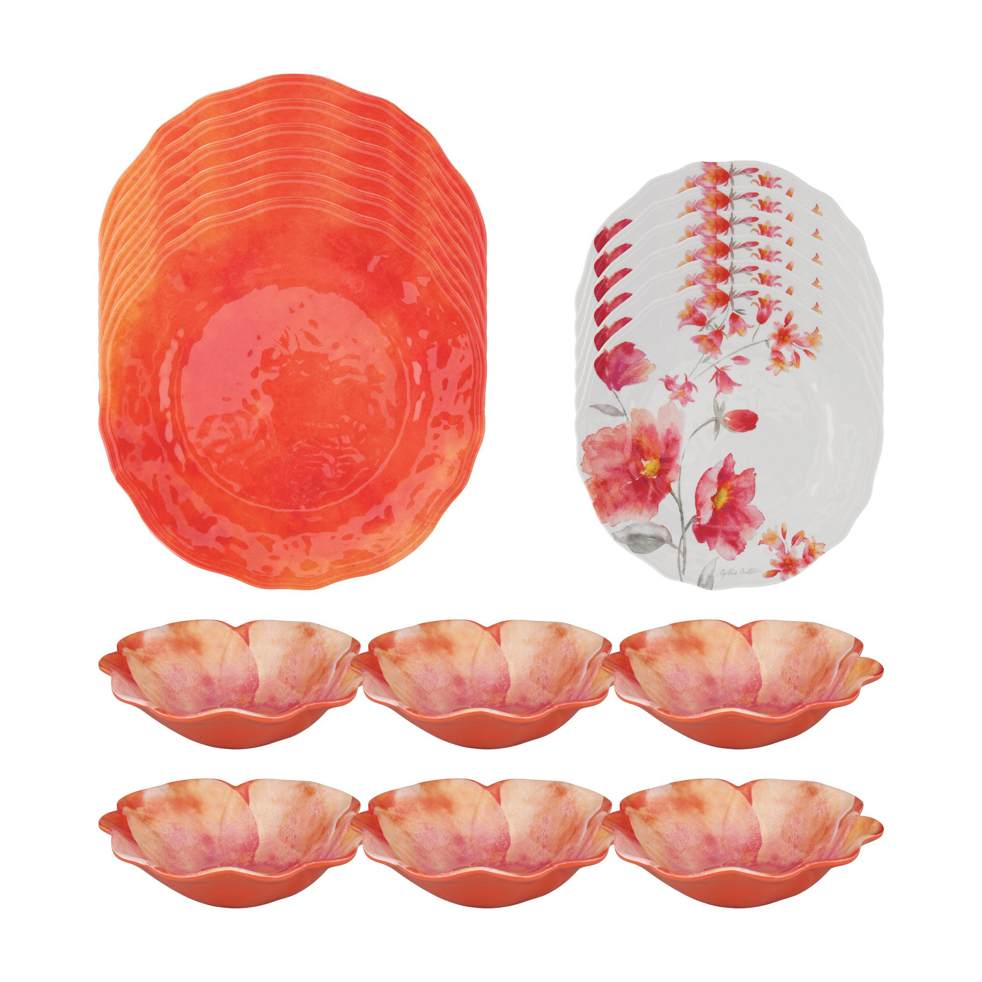 Wildon Home® Tiger Lily 18 Piece Melamine Dinnerware Set Plate and Bowl ...