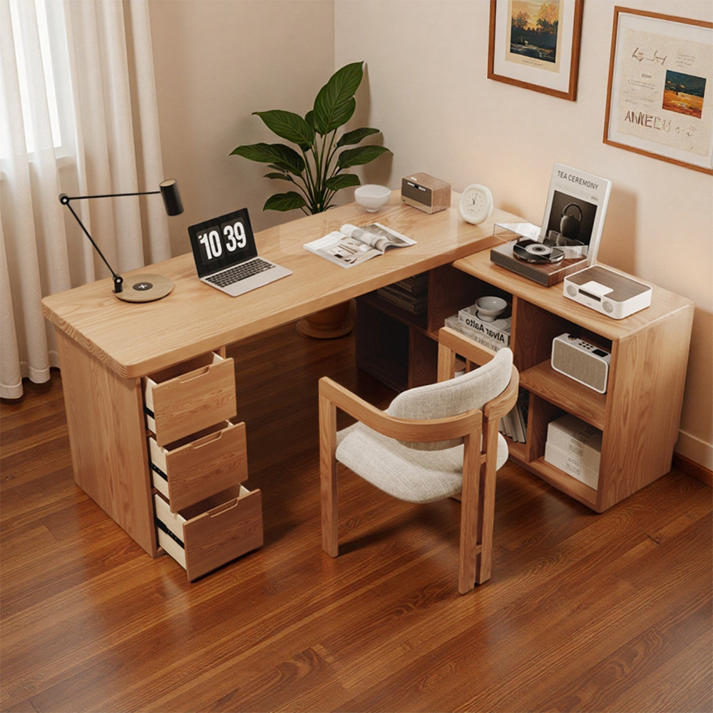 Canora Grey Simple L-shaped Burlywood Solid Wood Writing Desk - Wayfair ...
