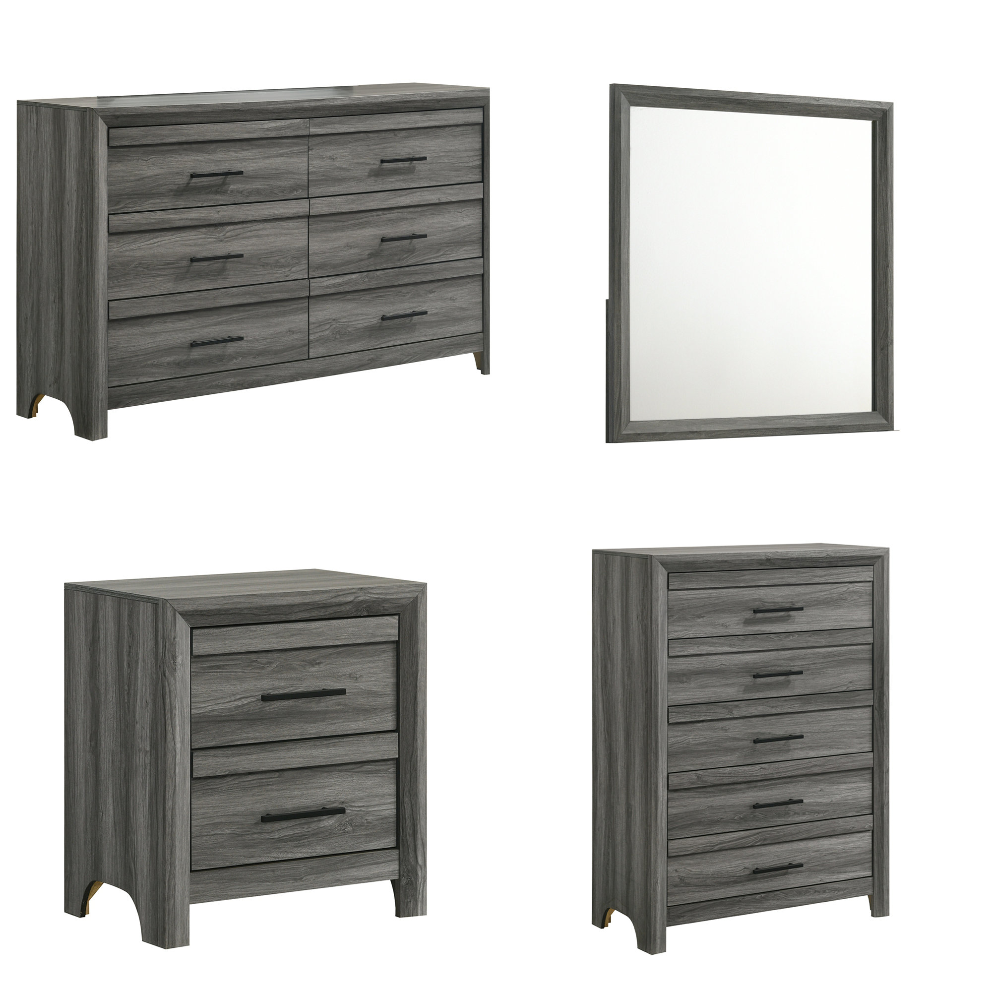 Gracie Oaks Denver Modern Style 5 Pc Bedroom Set Made with Wood in Gray ...