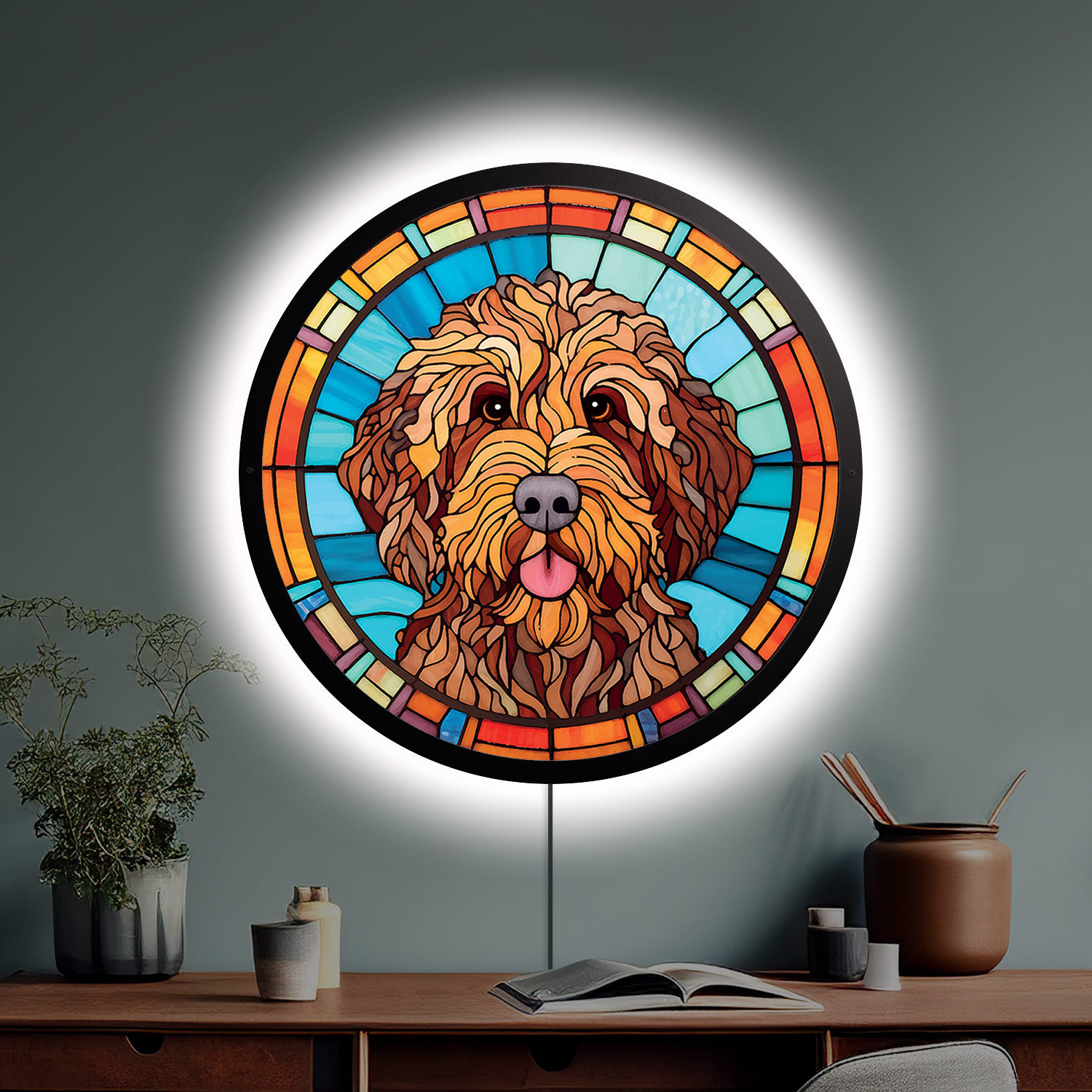 Red Barrel Studio® Australian Labradoodle Stained Glass Look Custom ...