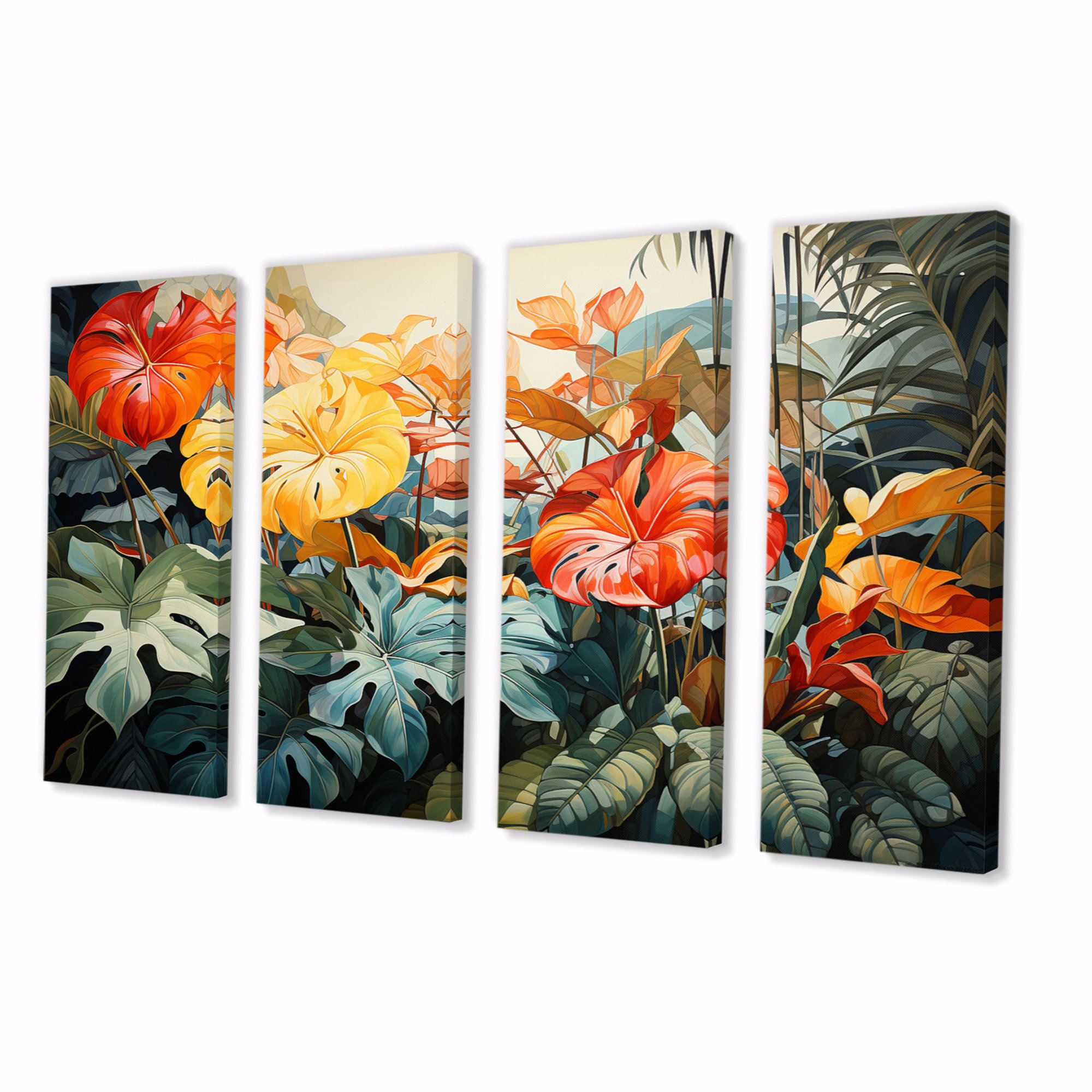 Design Art Tropical Orange And Green Foliage I - Tropical Canvas Wall ...
