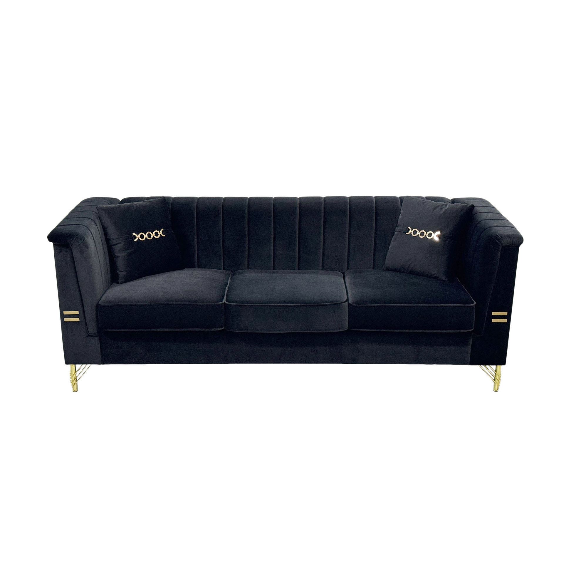 Latitude Run® 3 Modern Velvet Couch With 2 Pillows, Eucalyptus Wood ...