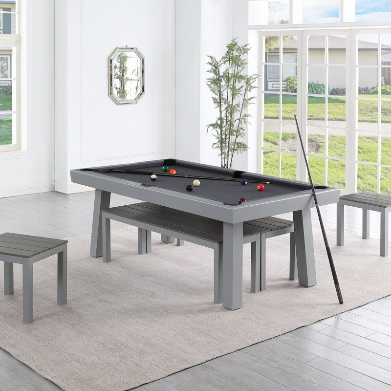 HomeSeason Oasis Outdoor/Indoor Slate Dining Pool Table w/ 4 Benches ...