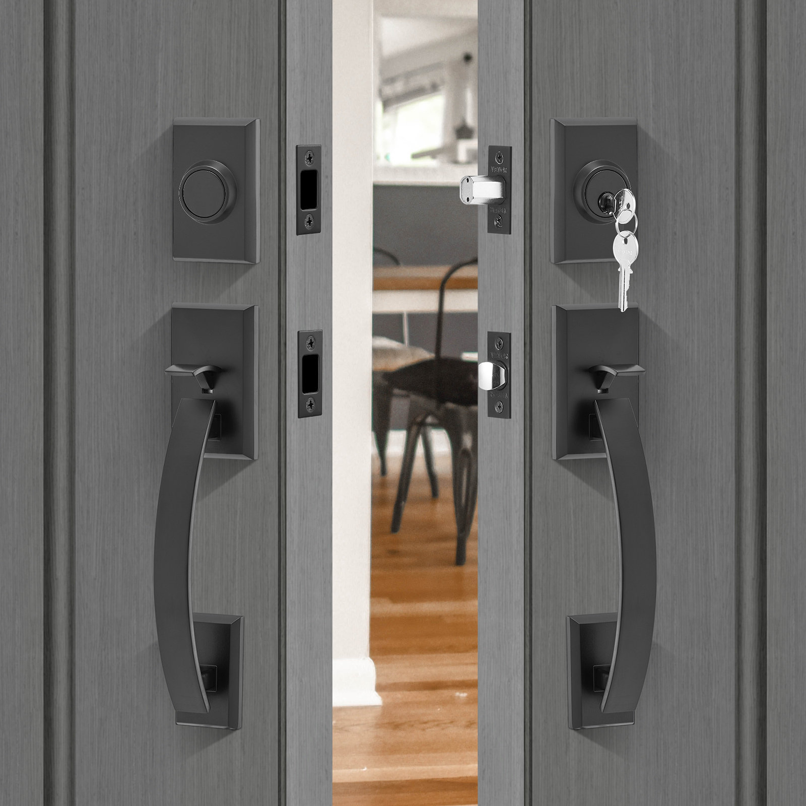 VEVOR Double Door Handle Set, Matte Black Arched Door Lever | Wayfair