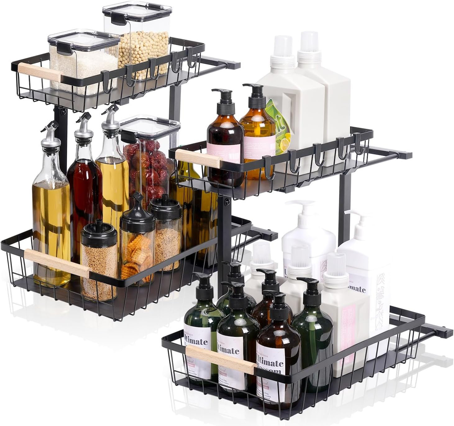 Shimano Under Sink Organizer, Sliding Cabinet Basket Organizer 2 Tier ...