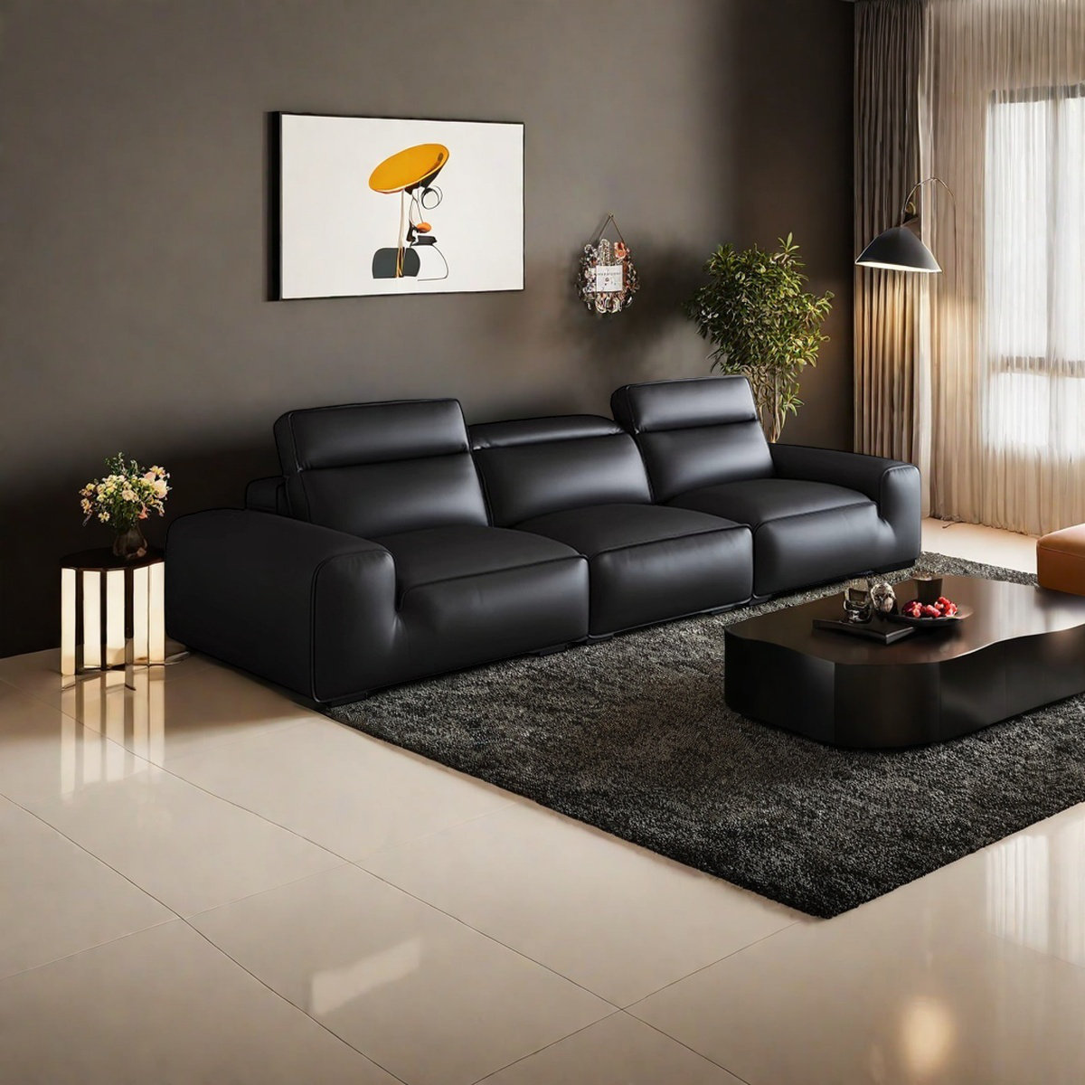 Merting Modern Minimalist High Back Leather Sofa | Wayfair