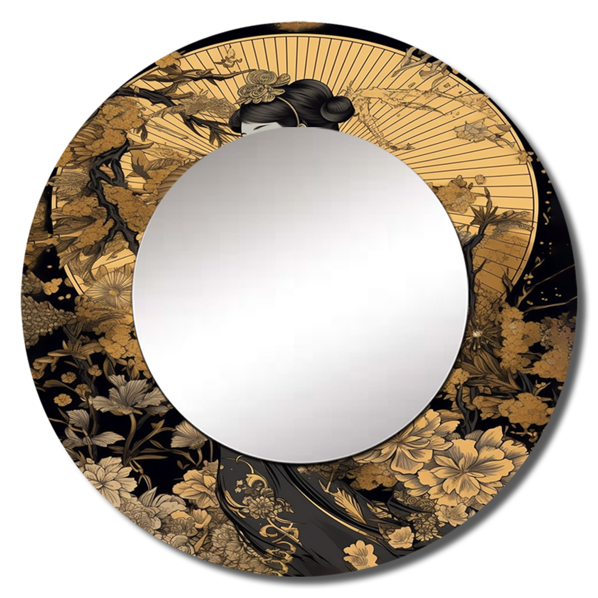 Wrought Studio Elegant Japanese Woman I - Japon Woman Round Mirror Wall ...