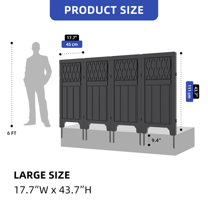 Edrosie Inc Black Durable Resin Outdoor Privacy Fence with Metal Stakes ...