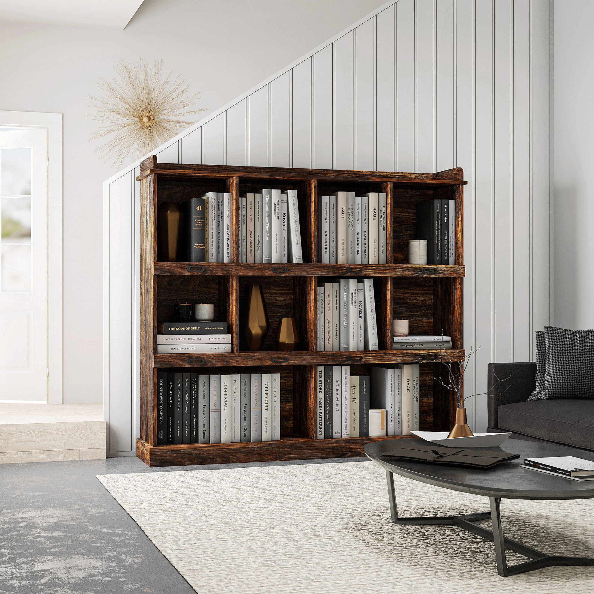 Millwood Pines Modern Melamine Bookshelf With Cubby Storage, Space ...