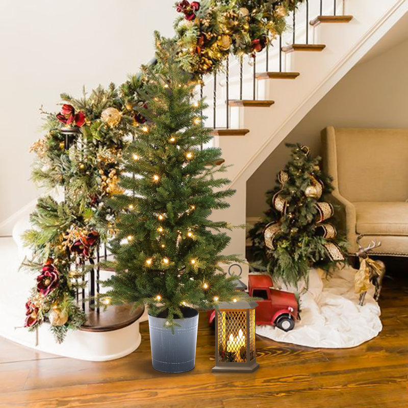 The Holiday Aisle® 4' Lighted Christmas Tree Potted | Wayfair