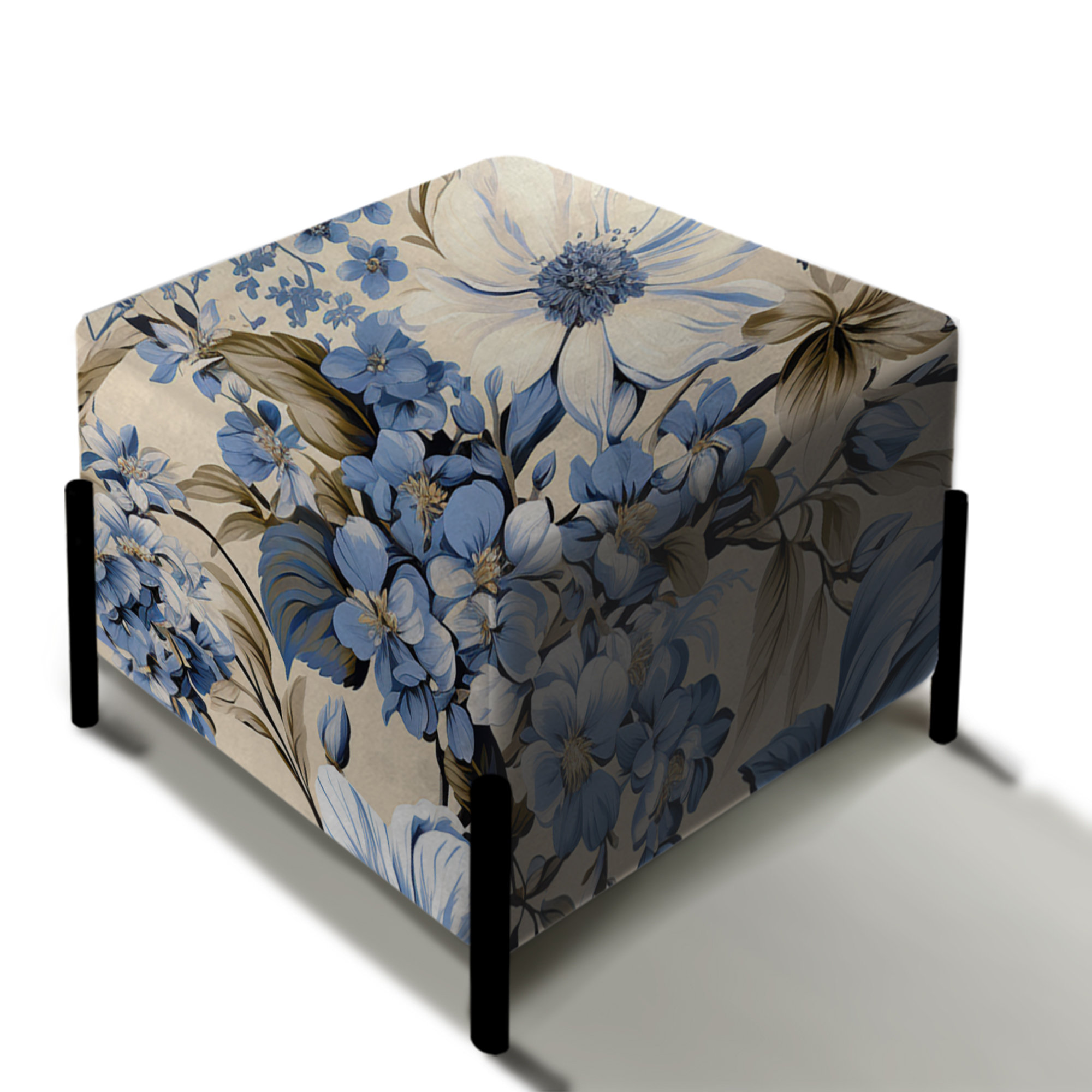 Design Art Vintage Toile Whimsy - Floral Square Ottoman | Wayfair
