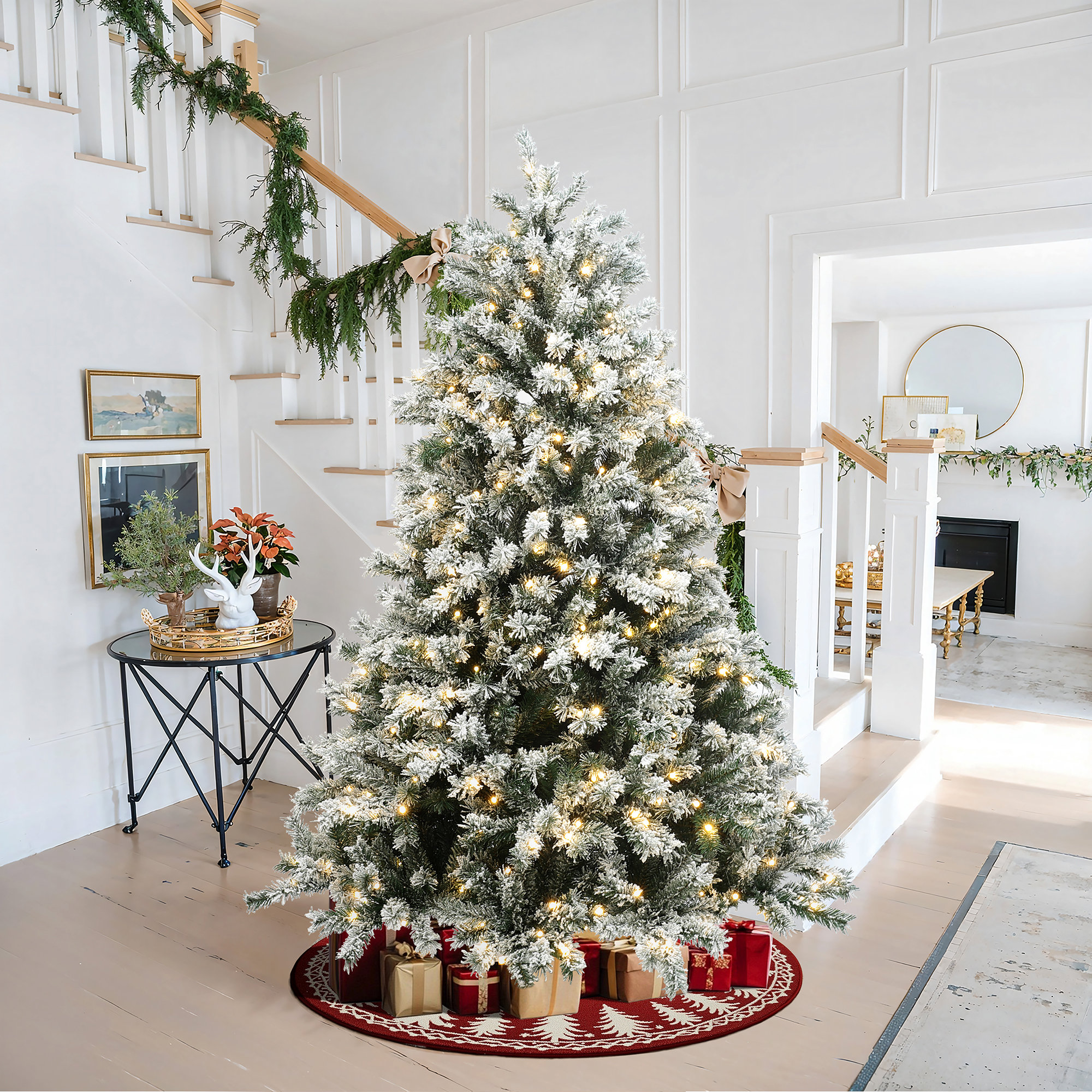 Alcott Hill® Pre-Lit Snow Flocked Full Fir Artificial Christmas Tree ...