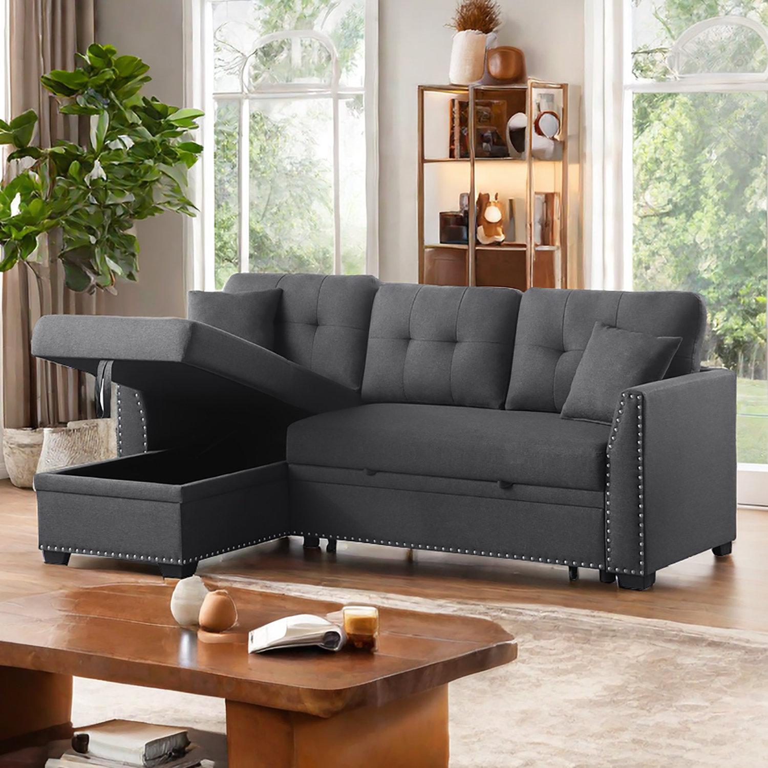Ebern Designs Glenoe Upholstered Pull out Sofa Couch Bed With Storage ...