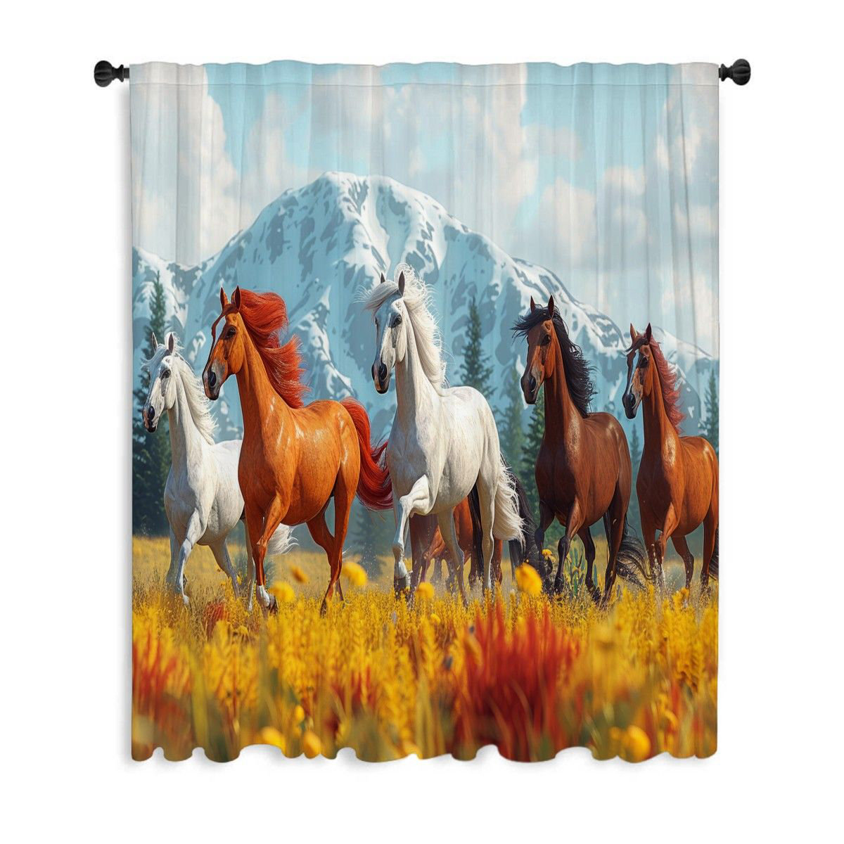 VisionDecor Running horses Window Curtains, Animal Blockout & Sheer ...