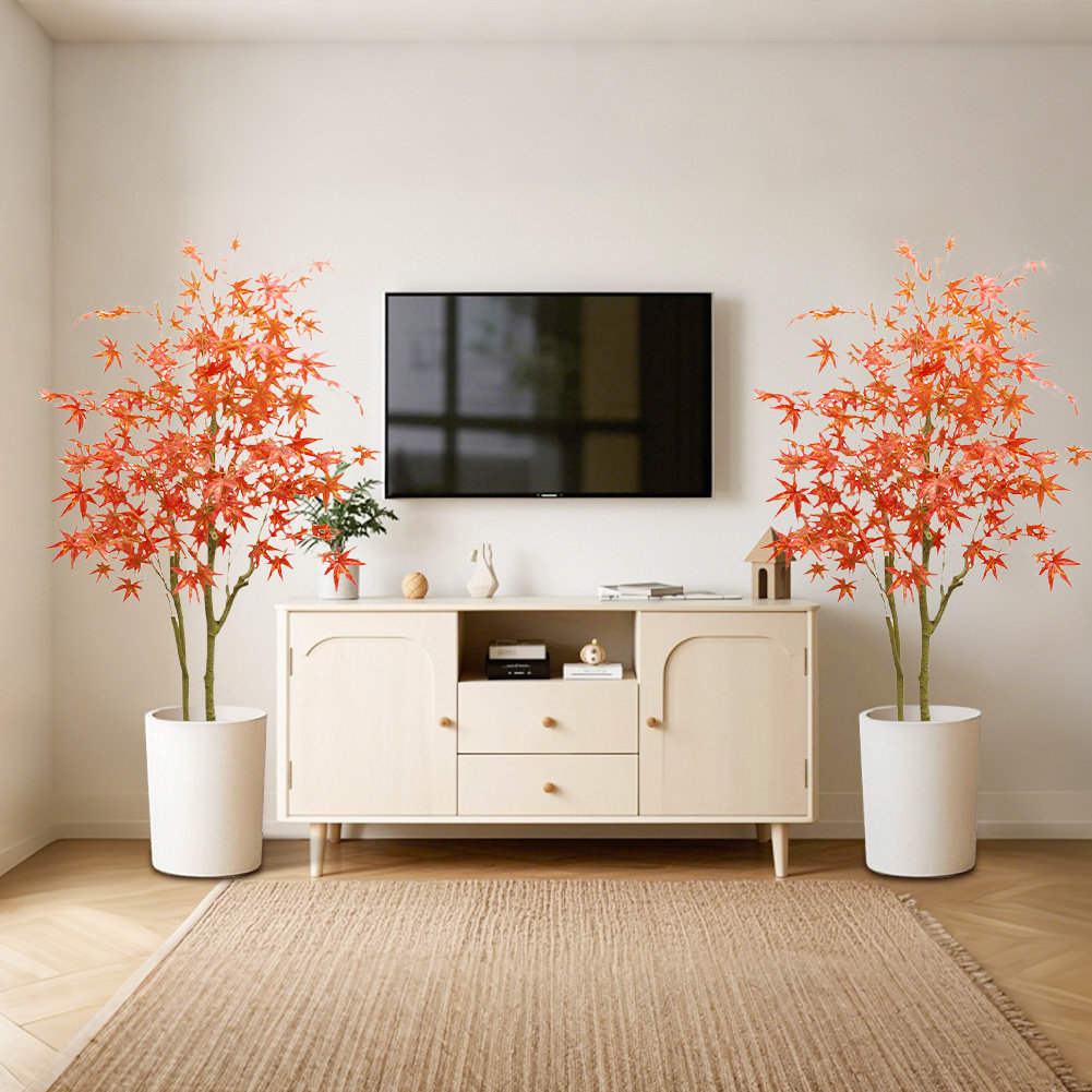 Primrue 2pcs Maple Tree Artificial, Red Maple Artificial Fall Tree With ...