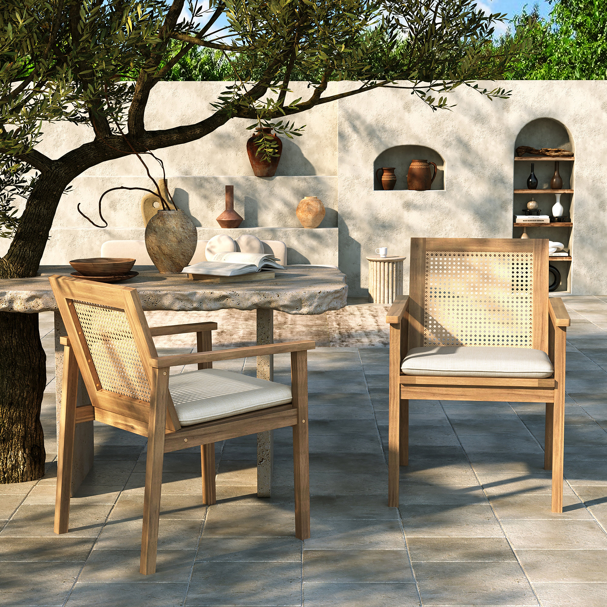 Bayou Breeze Conrad Acacia Wood Patio Dining Chairs | Wayfair