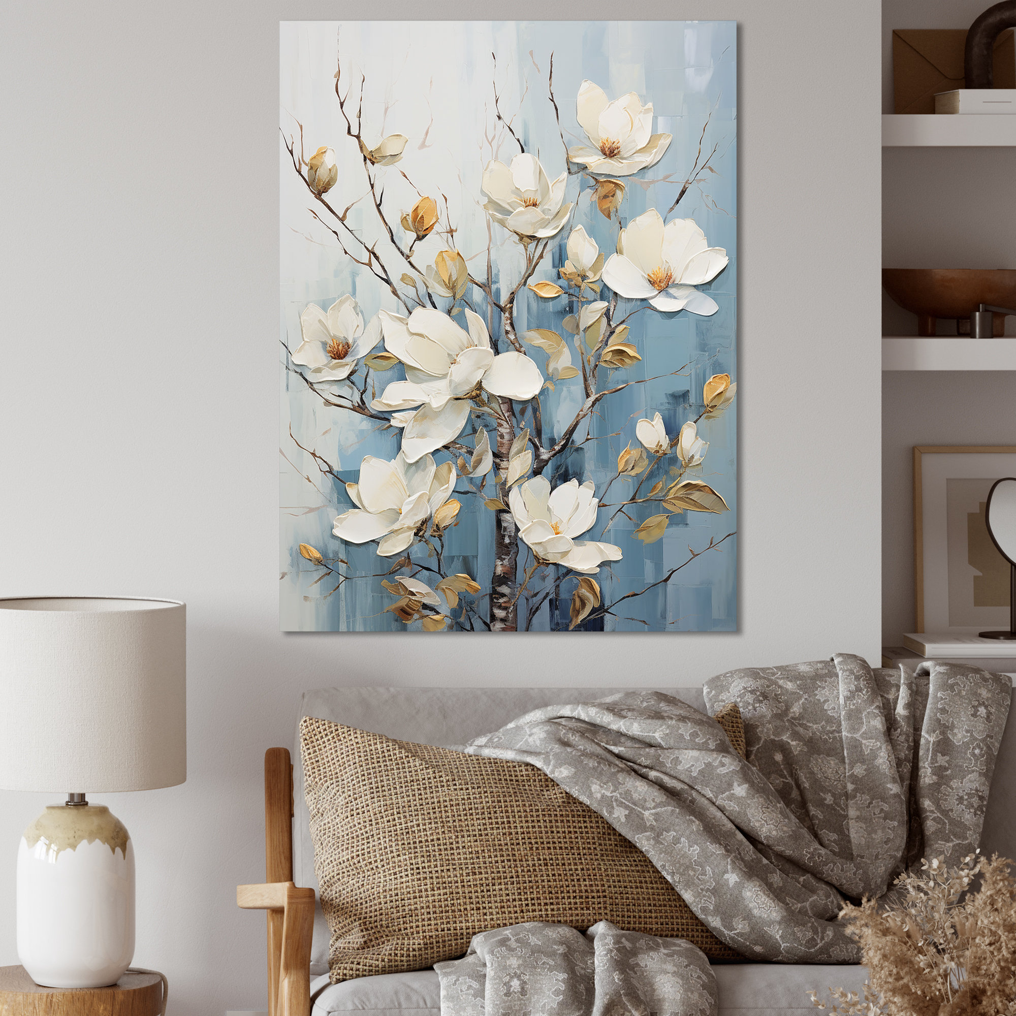 Winston Porter White And Blue Magnolia Blossom Beauty IV On Canvas ...