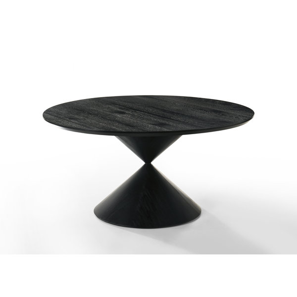 George Oliver Taya 59" Round Ebony Black Pedestal Dining Table With ...