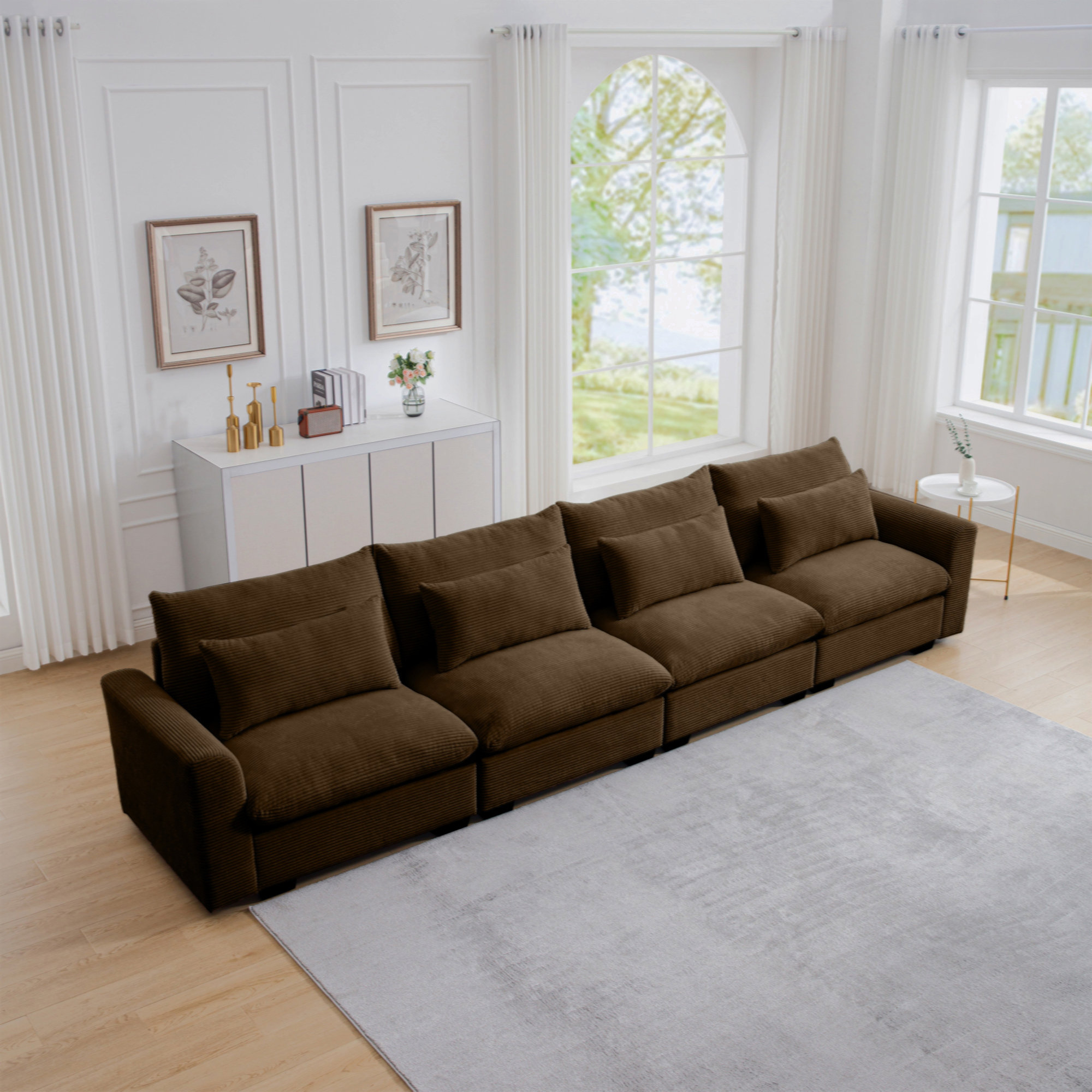 Hokku Designs 4 Seater Deep Seat Couches For Living Room, Comfy Brown ...