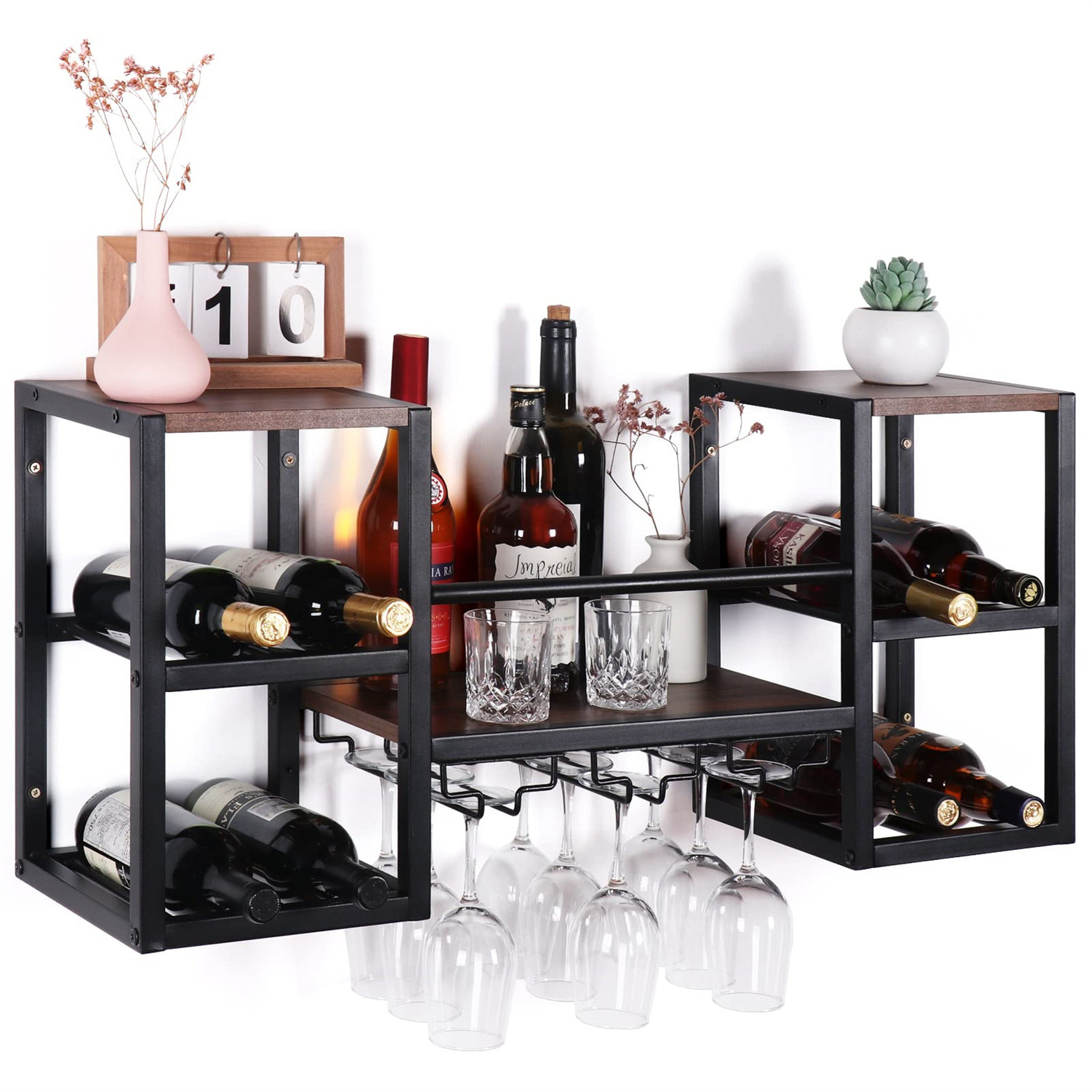 17 Stories Genevre 8 Bottle Wall Mounted Wine Bottle & Glass Rack in ...
