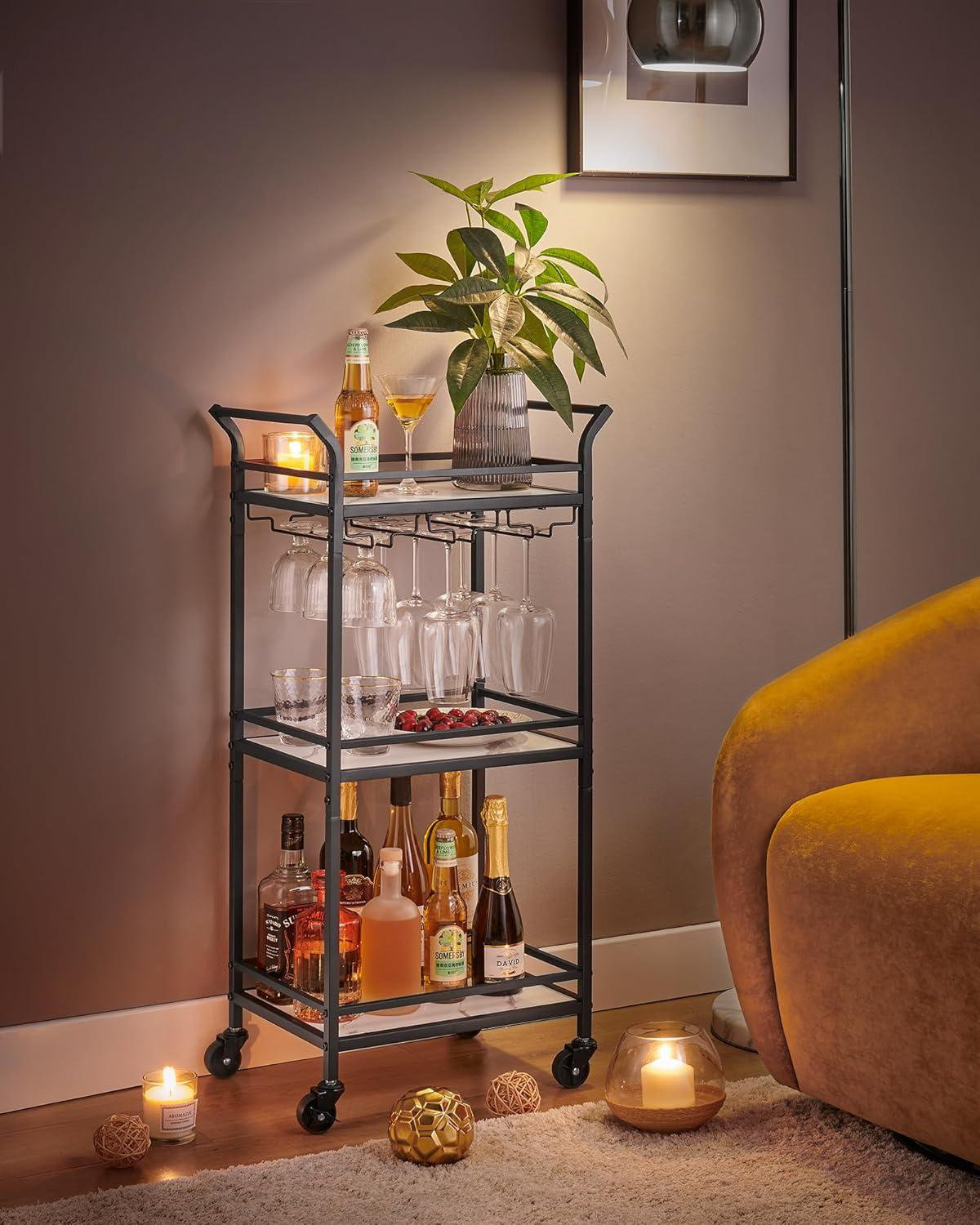 Rebrilliant Bar Cart, Home Bar Serving Cart, Small Bar Cart With 3-Tier ...