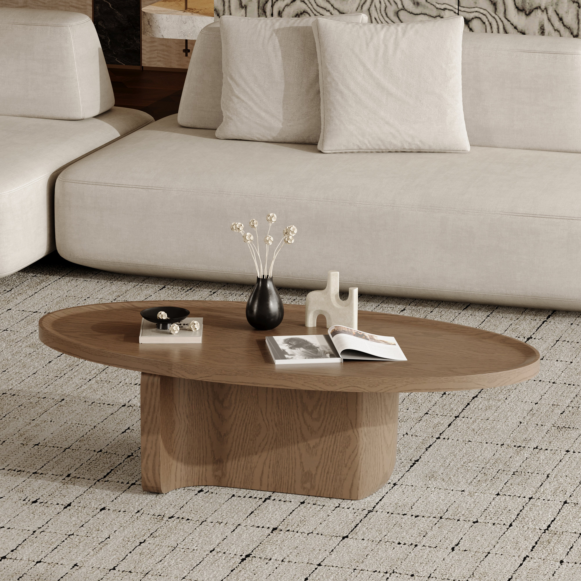 Hokku Designs 51'' Oval Wood Coffee Table, Mid Century Modern Walnut ...