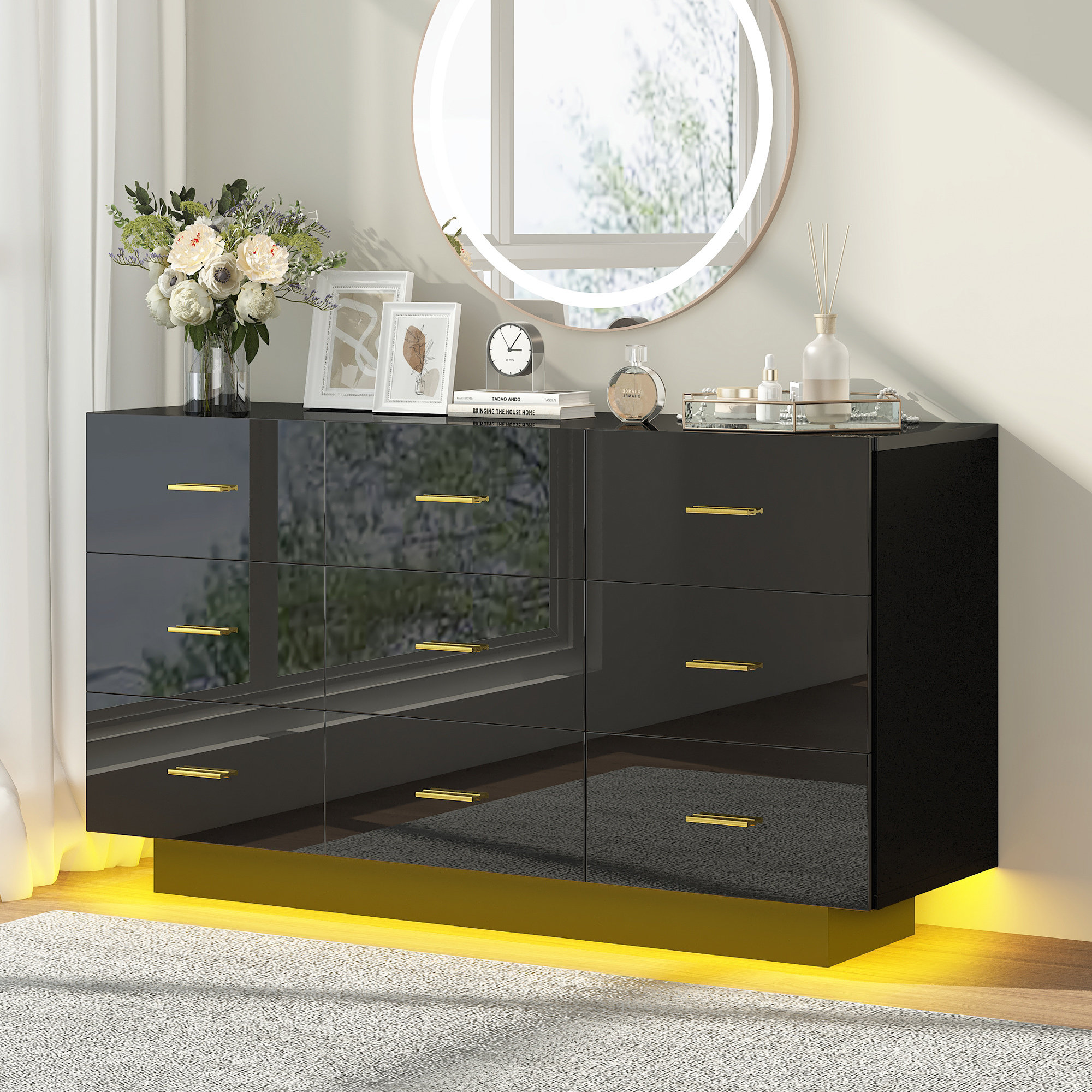 Ivy Bronx 55" W 9 Drawers High Gloss Dresser With Led Lights & Reviews ...