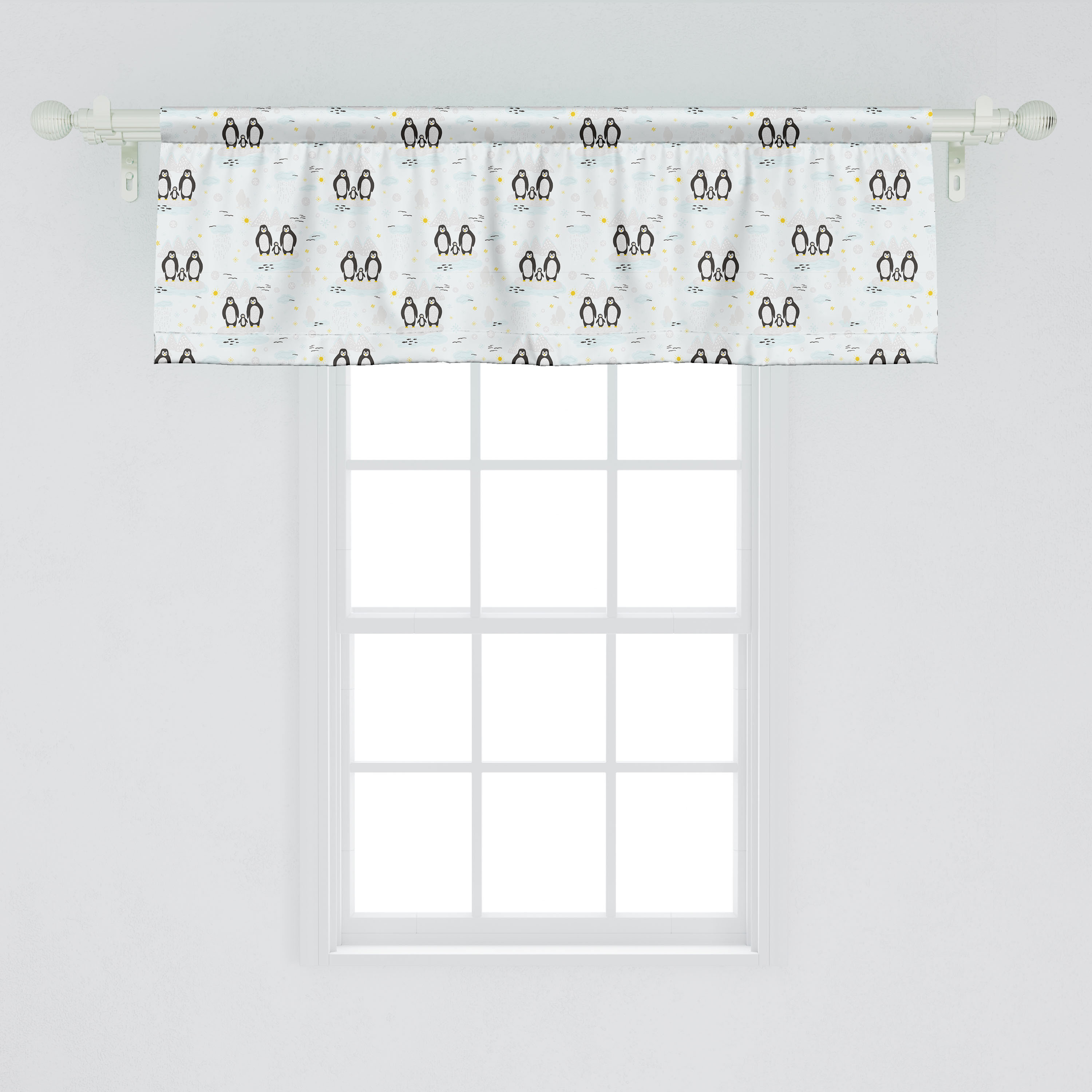 Ambesonne Penguin Valance Pack of 2 Winter Snow Animal Theme White and ...