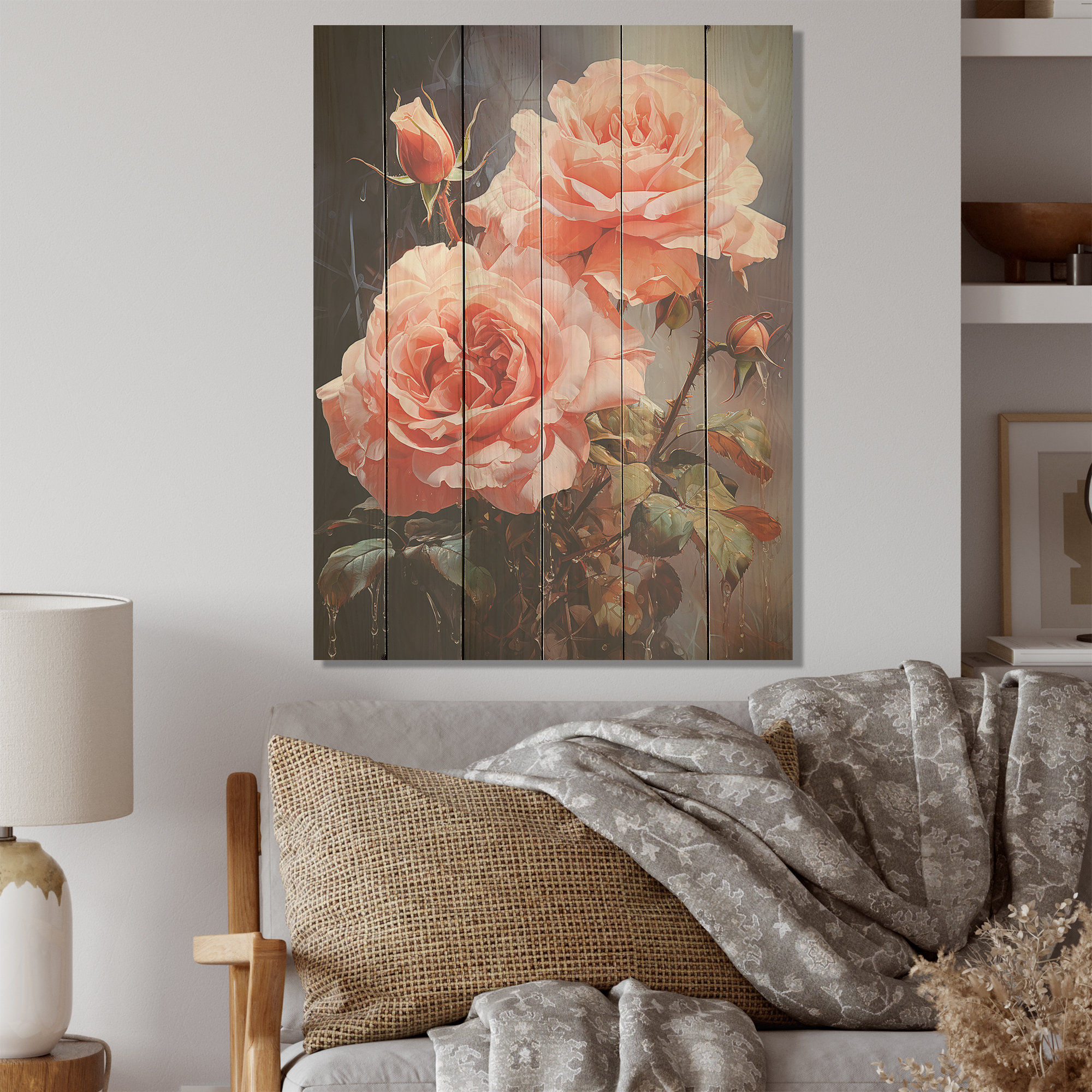 Ophelia & Co. Pink Roses Symbolic Allure I - Roses Wood Art On Natural ...