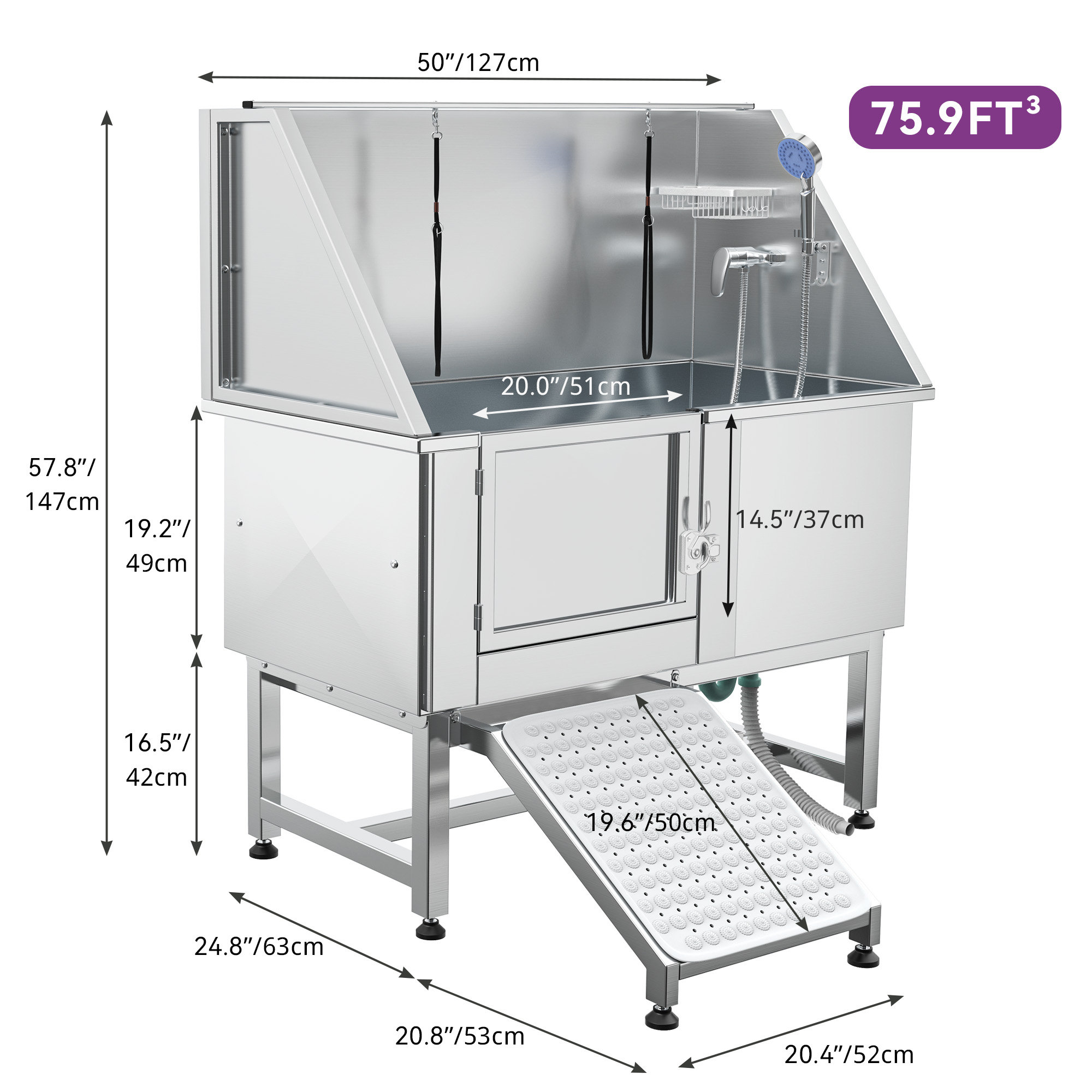Balconera 50'' W Stainless Steel Adjustable Dog Grooming Tub | Wayfair