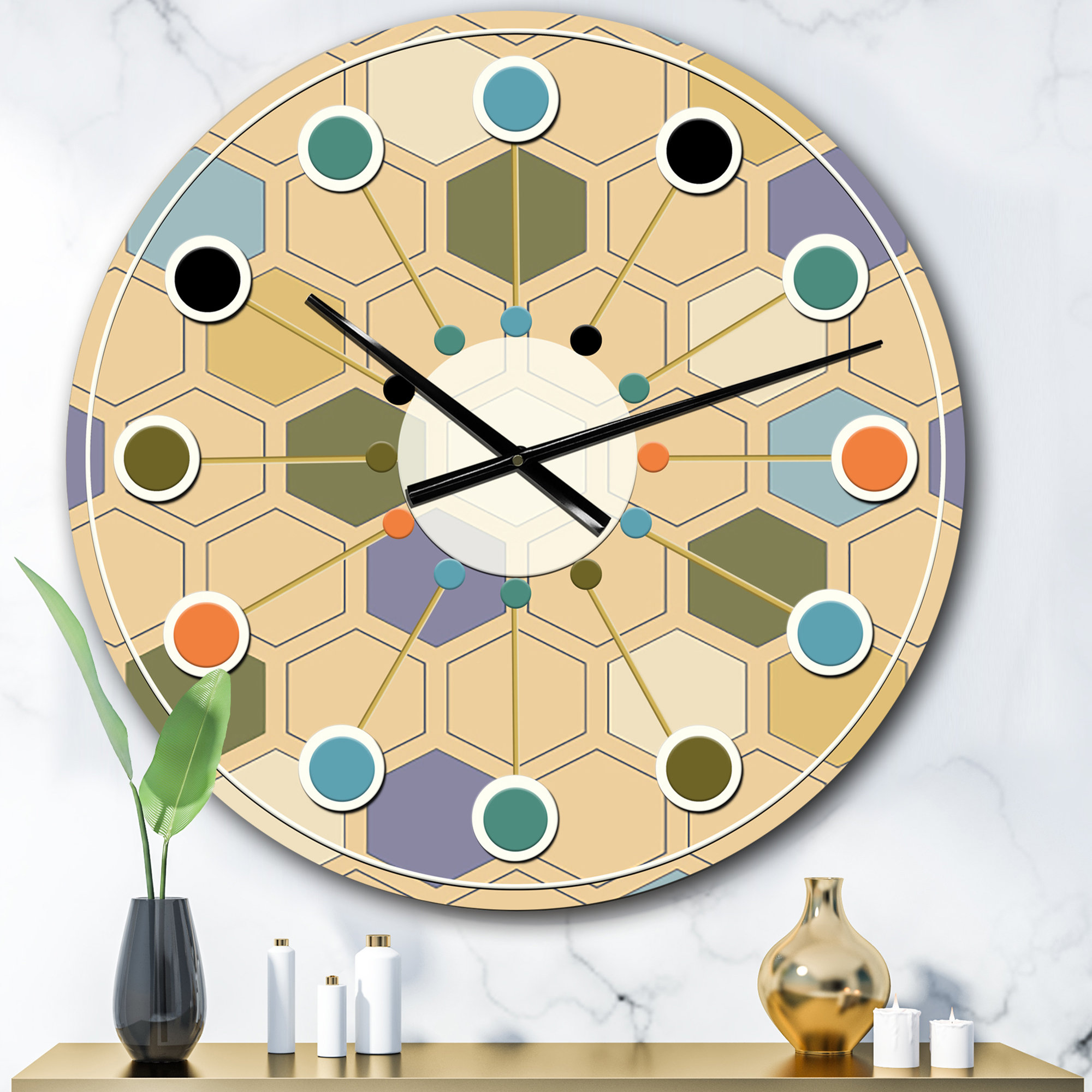 East Urban Home Retro Hexagon PatternX - Mid-Century Modern wall clock ...