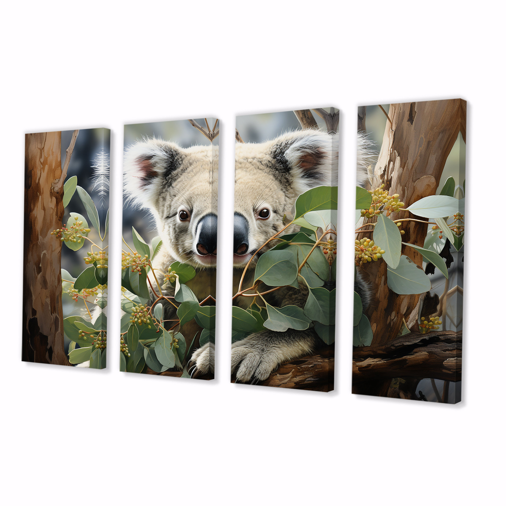 Ebern Designs Watercolor Koala Tree Observer II - Koala 4 Piece Wall Art | Wayfair