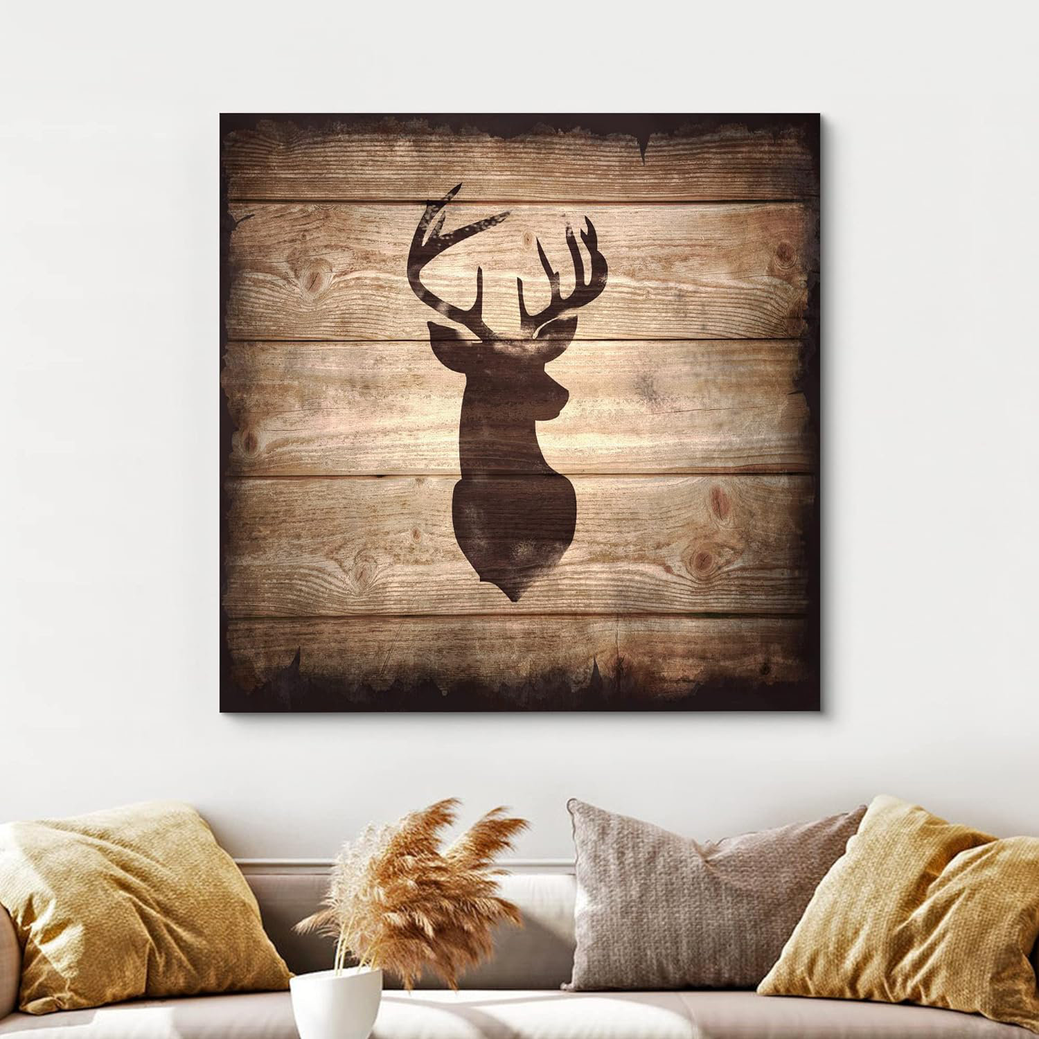 IDEA4WALL Square Deer With Antler On Wood Board Texture Background ...