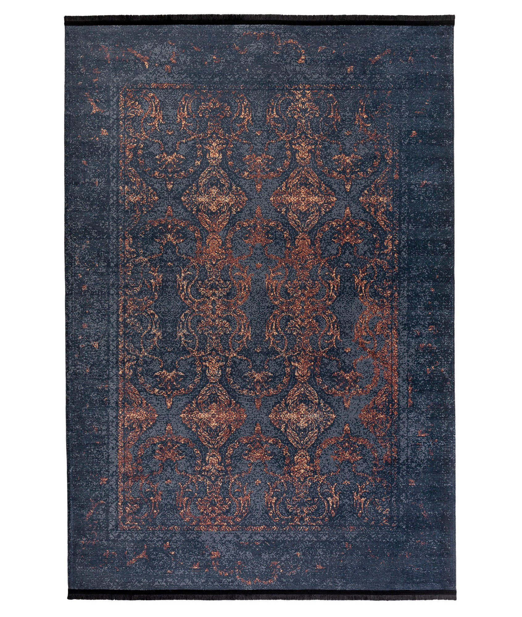 East Urban Home Chowchilla Damask Machine Woven Velvet Area Rug in Blue ...