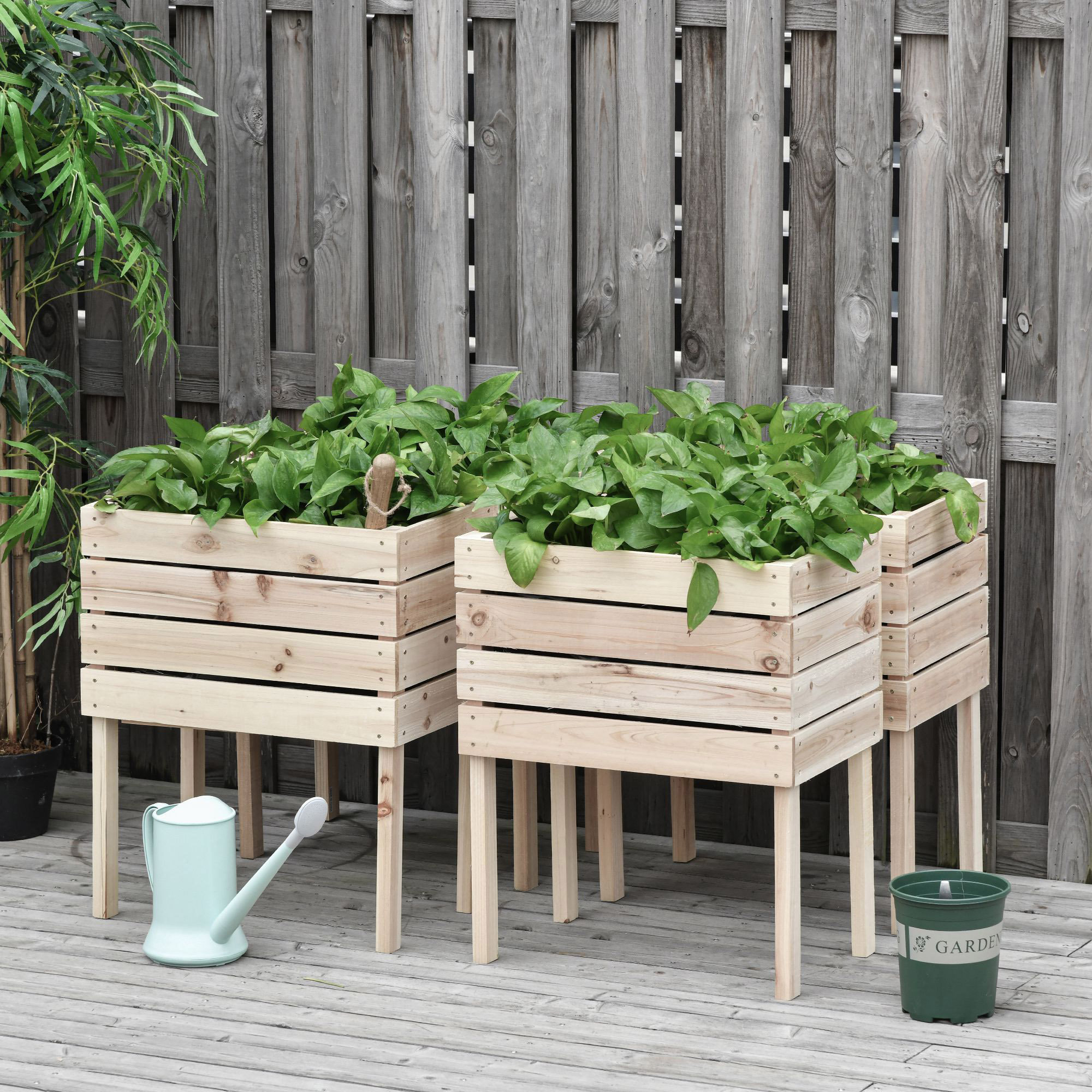 Gracie Oaks Outsunny 4PCS Raised Garden Bed, Wooden Elevated Planter ...