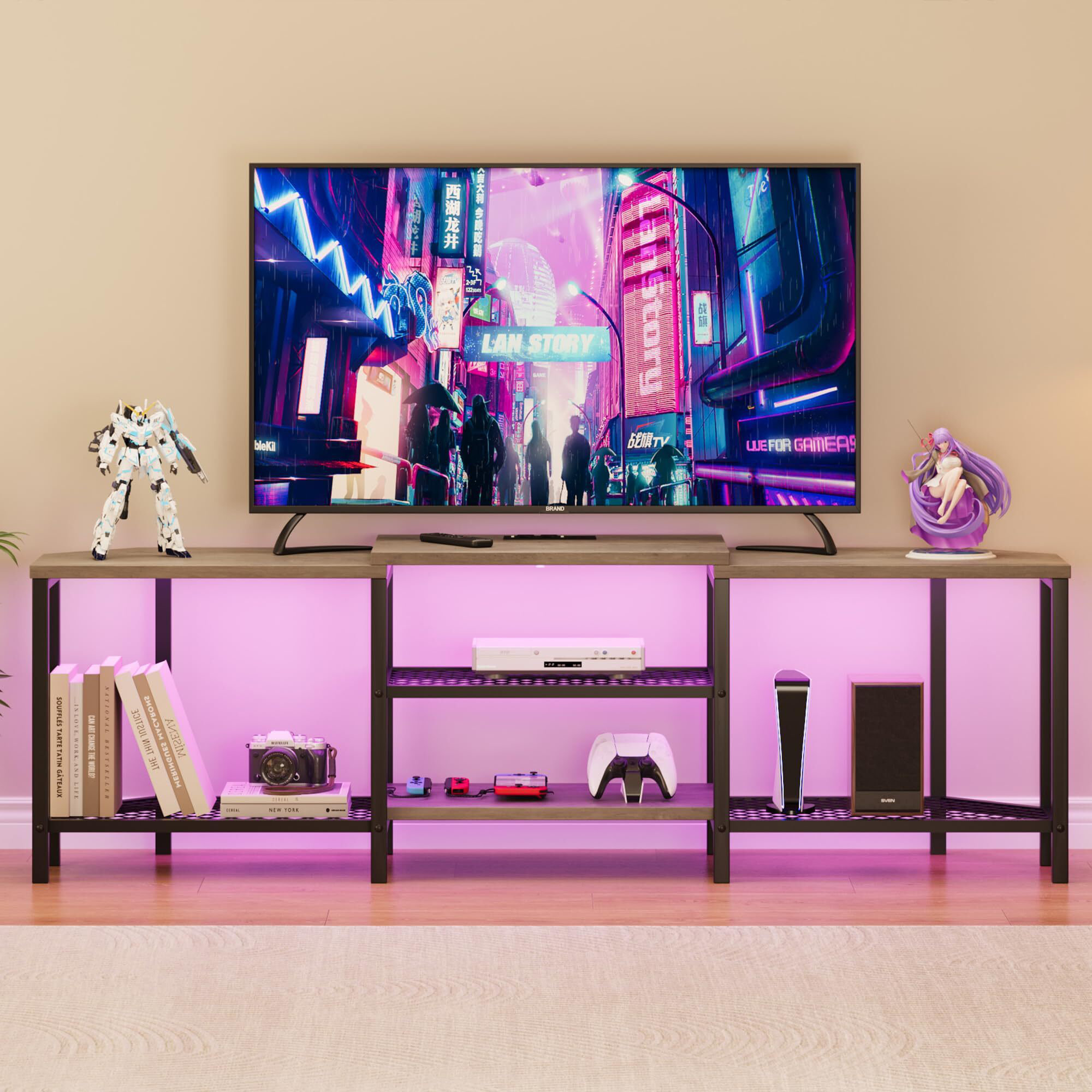 Wrought Studio™ Corner TV Stand with Power Outlets for 55-75 Inch TVs ...