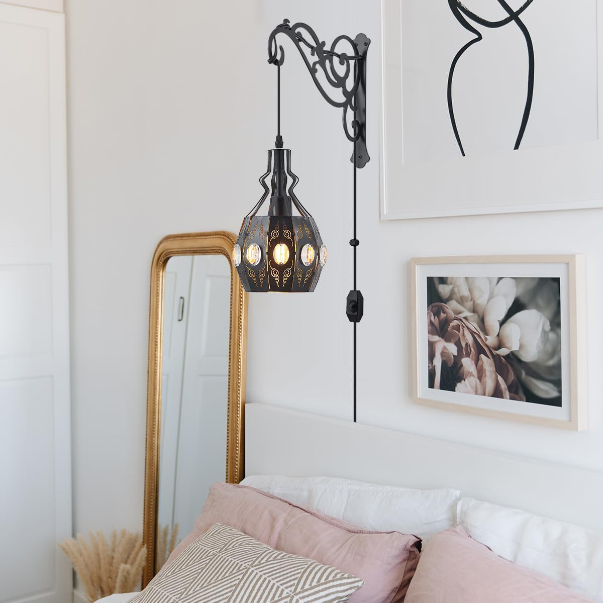 Bungalow Rose Industrial Wall Sconce With Plug-In Cord, Adjustable ...