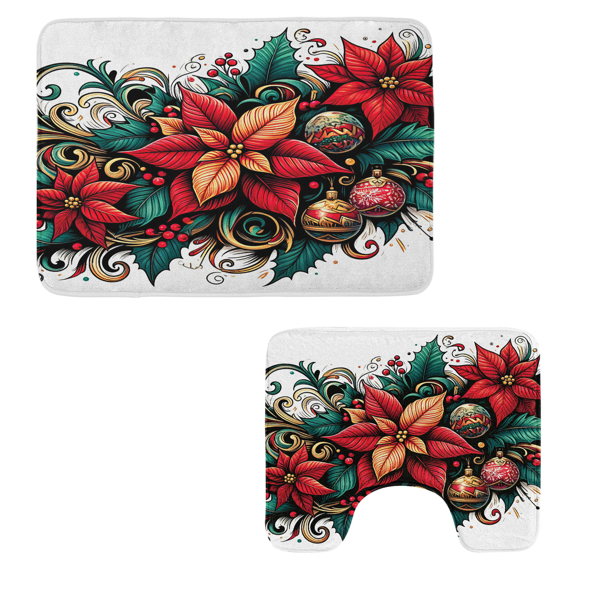 The Holiday Aisle® Christmas Bathroom Rug Set 2 Pieces Rectangle ...