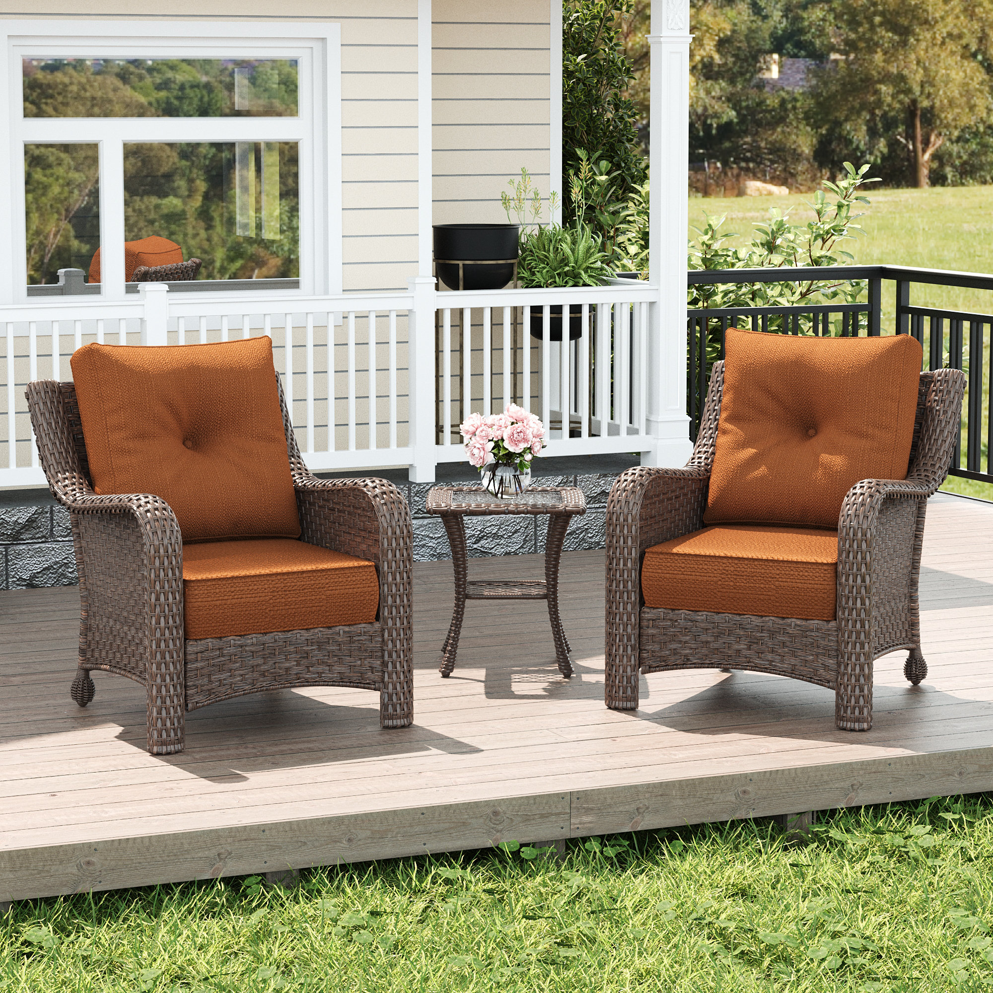 Lark Manor™ 3 Piece Wicker Outdoor Furniture Set With 6-inch Comfy ...