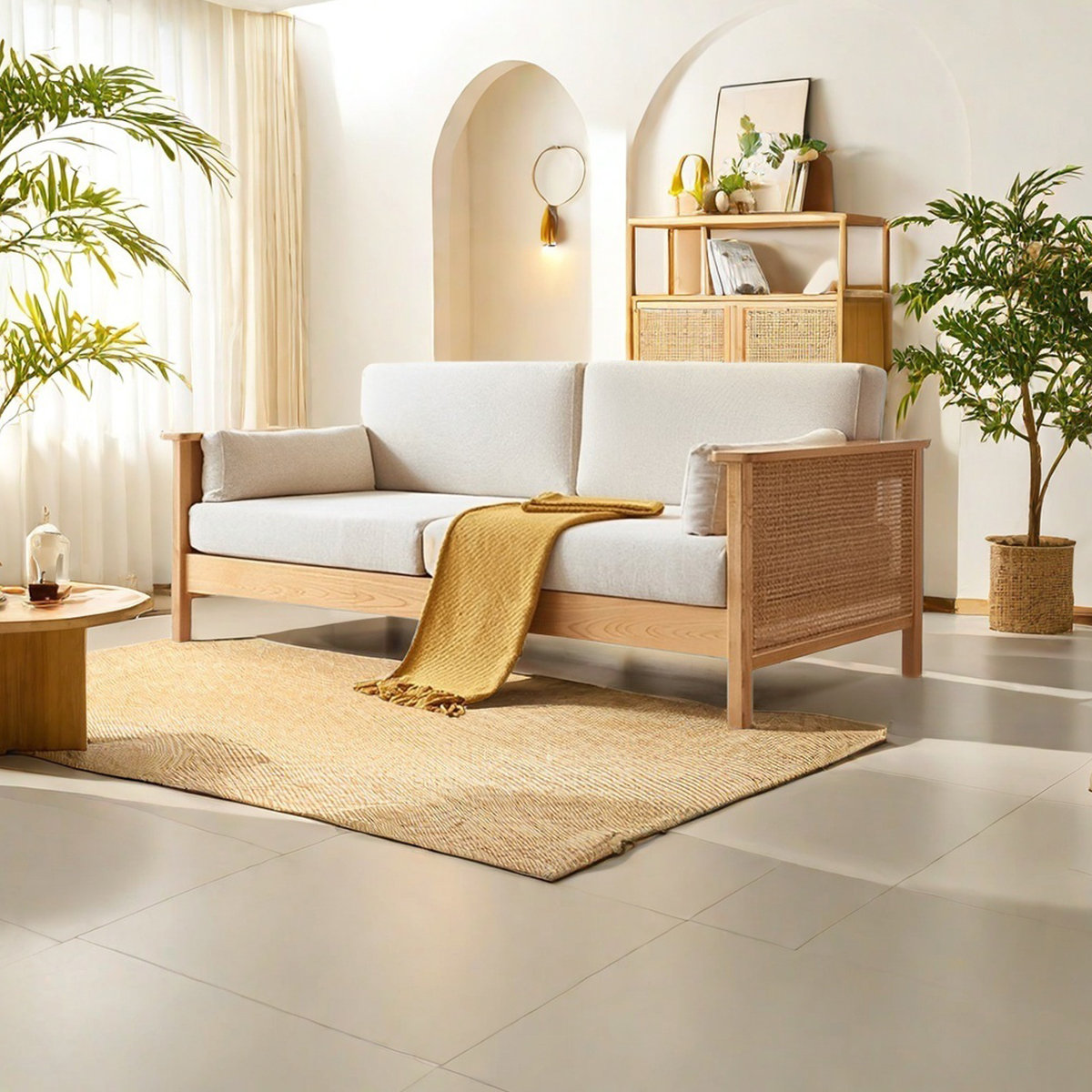 Danbenla design Simple Japanese style solid wood rattan sofa - Wayfair ...