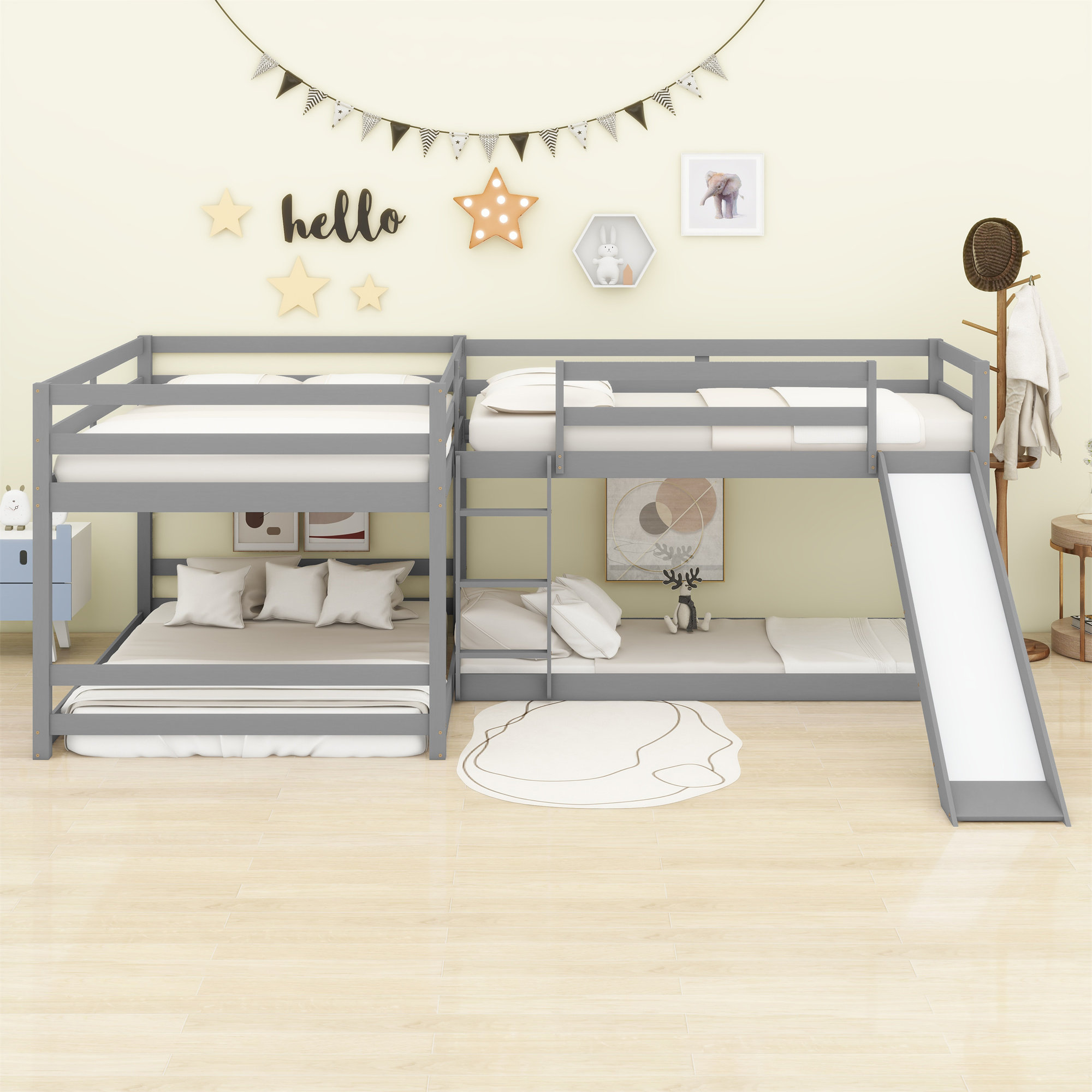 Harriet Bee Full And Twin Size L-Shaped Bunk Bed With Slide And Short ...