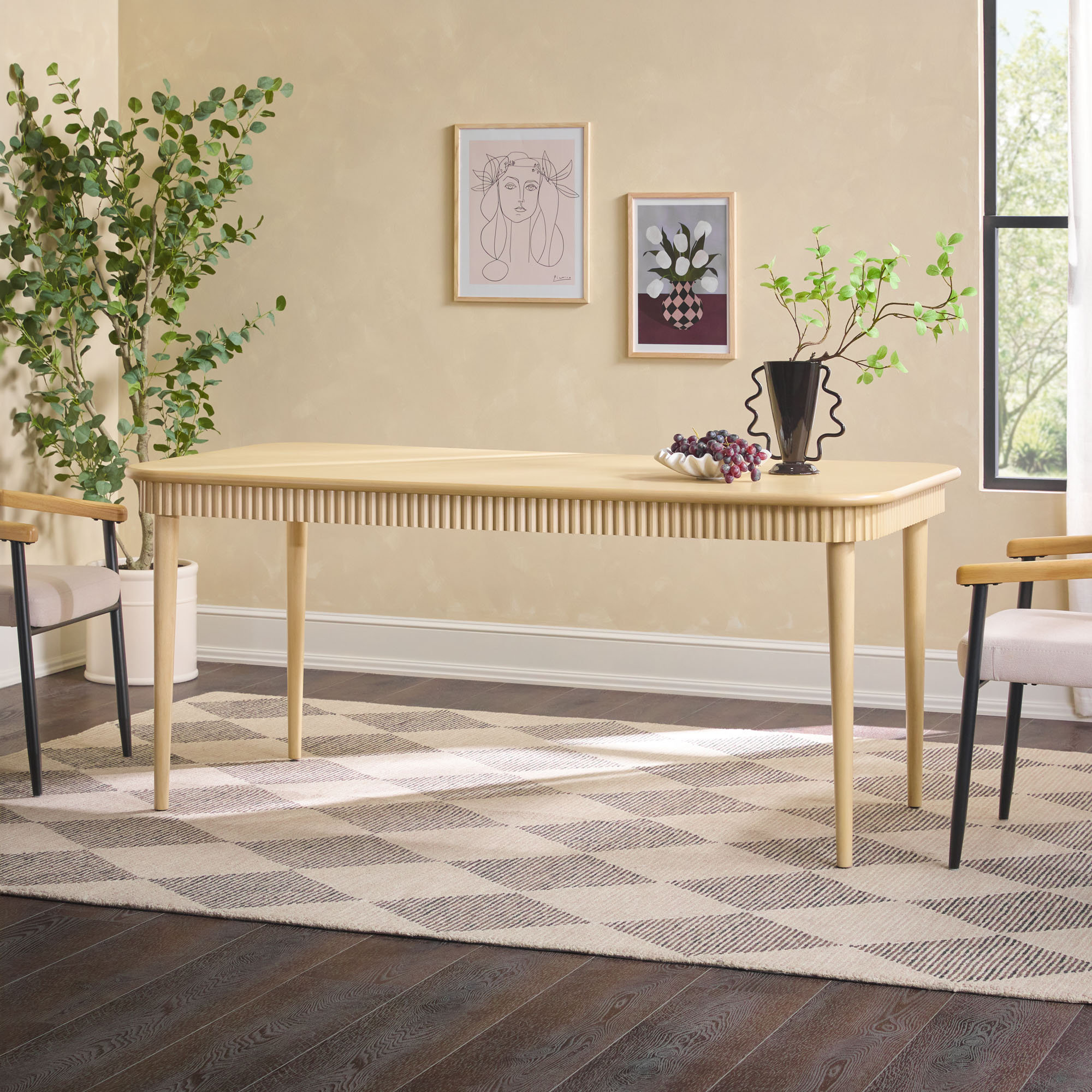 George Oliver 71" Modern Fluted Rectangle Solid Wood Dining Table For 6 ...