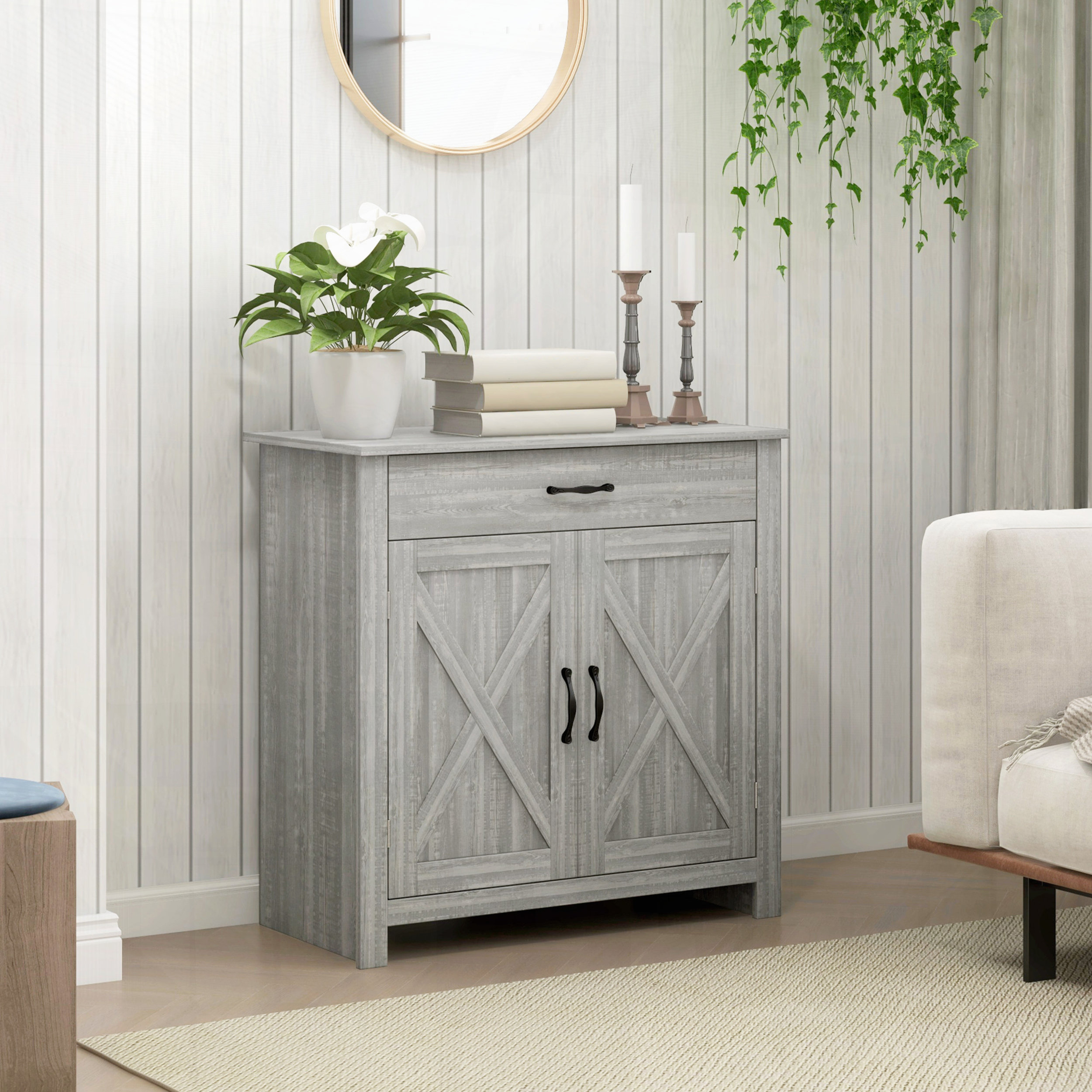 August Grove Farmhouse Sideboard Barn Door Style Accent Cabinet for ...