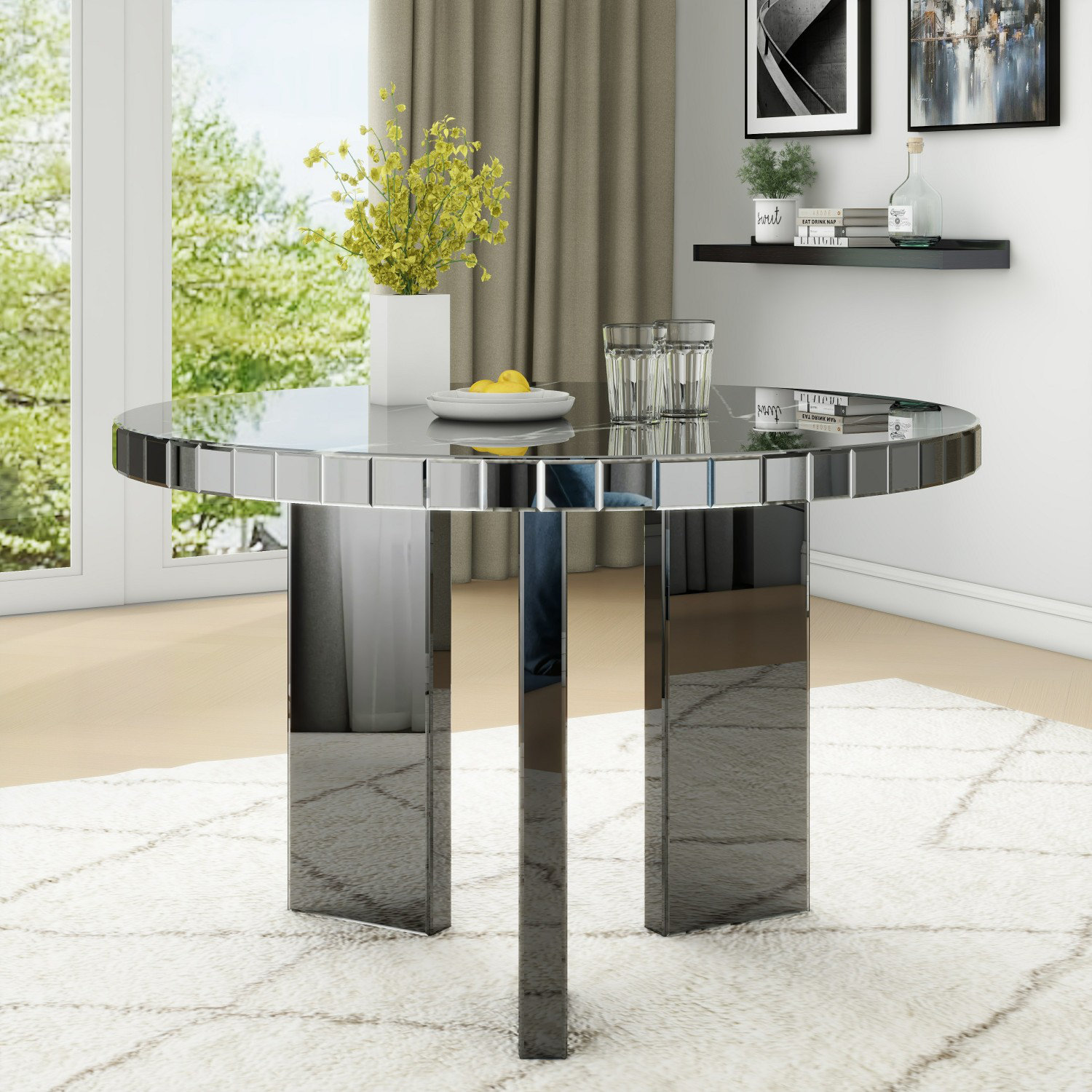Mercer41 48" Round Mirrored Dining Table | Wayfair