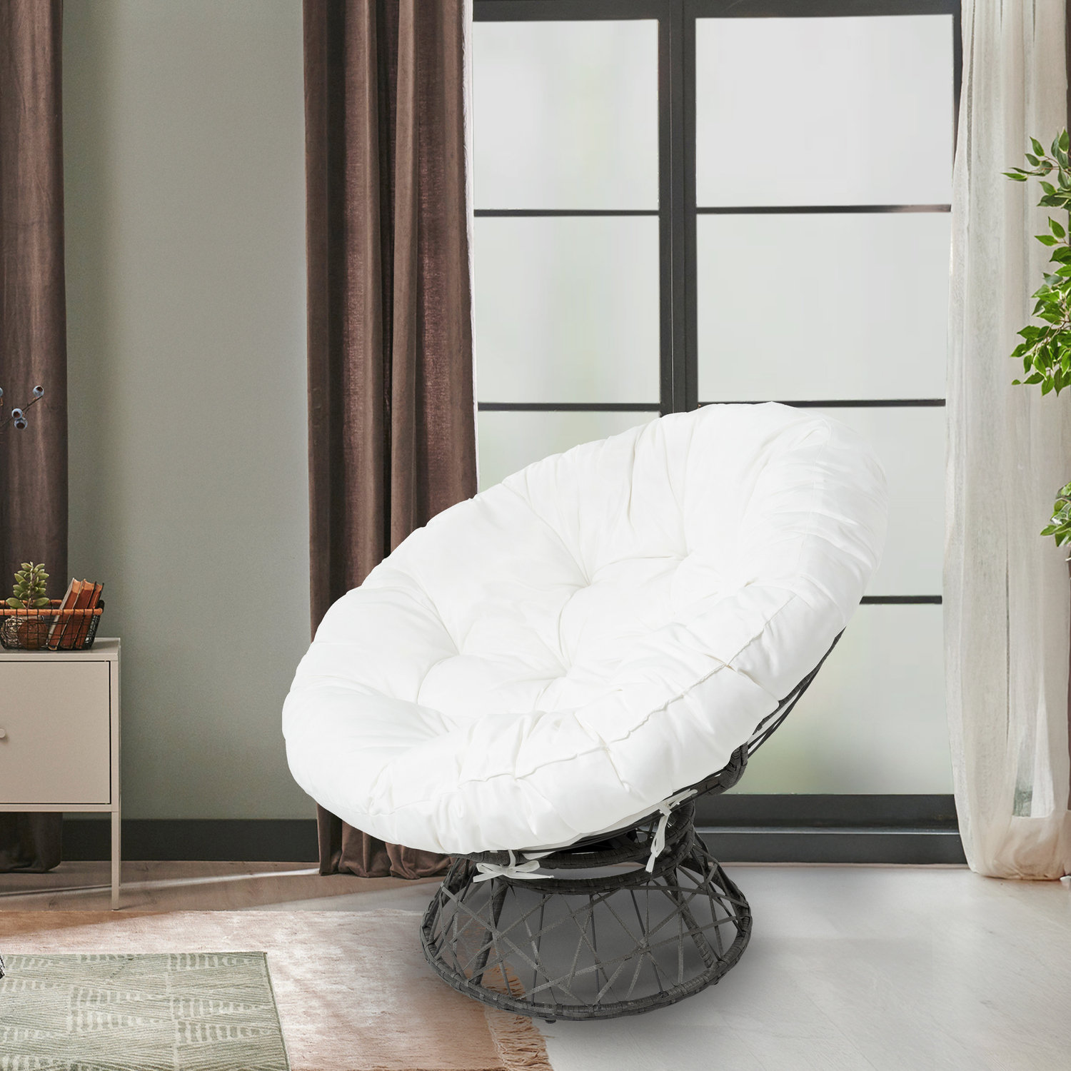 Dakota Fields Oversized Wicker Papasan Accent Chair with Swivel Base ...