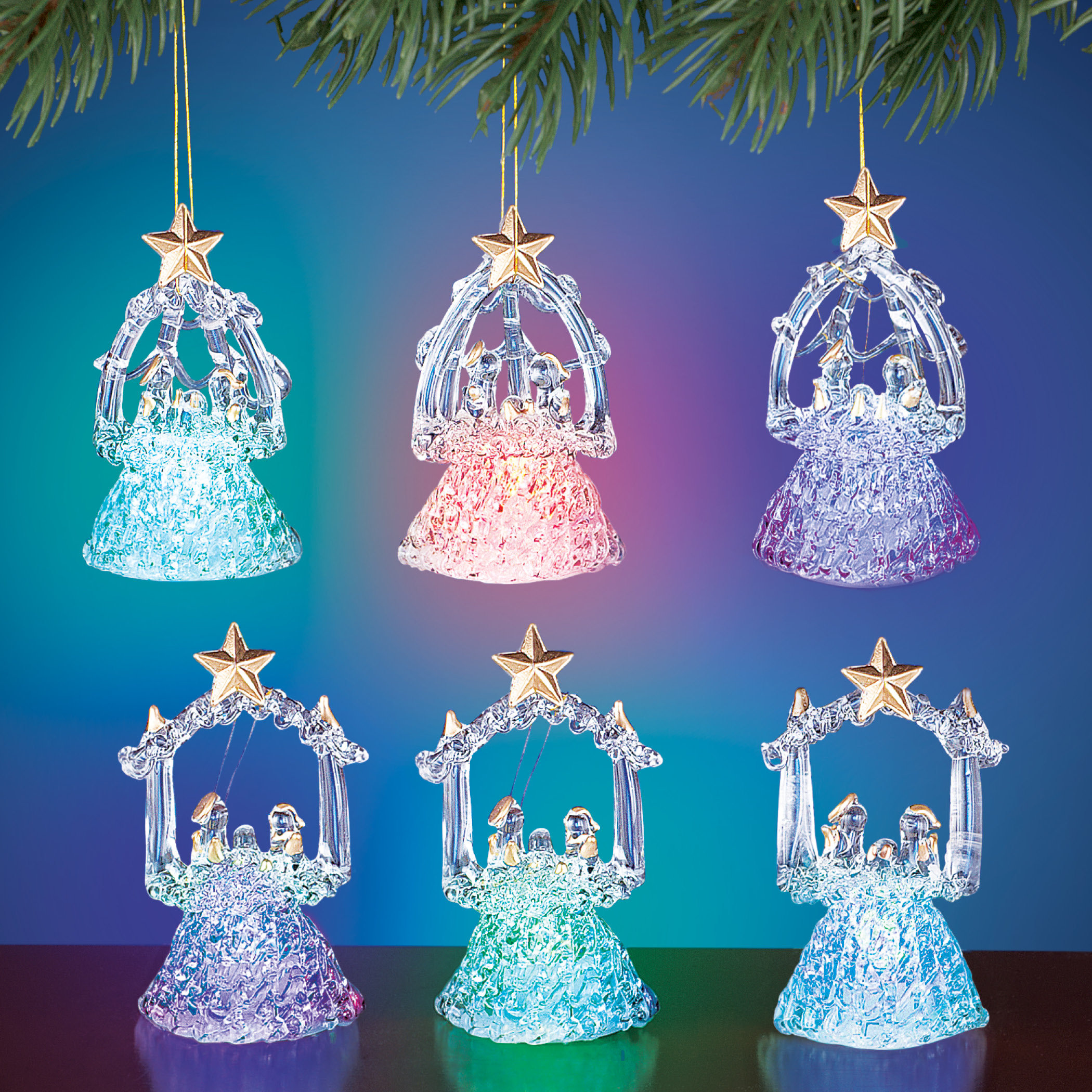 The Holiday Aisle® Glass Nativity LED Hanging Figurine Ornament | Wayfair