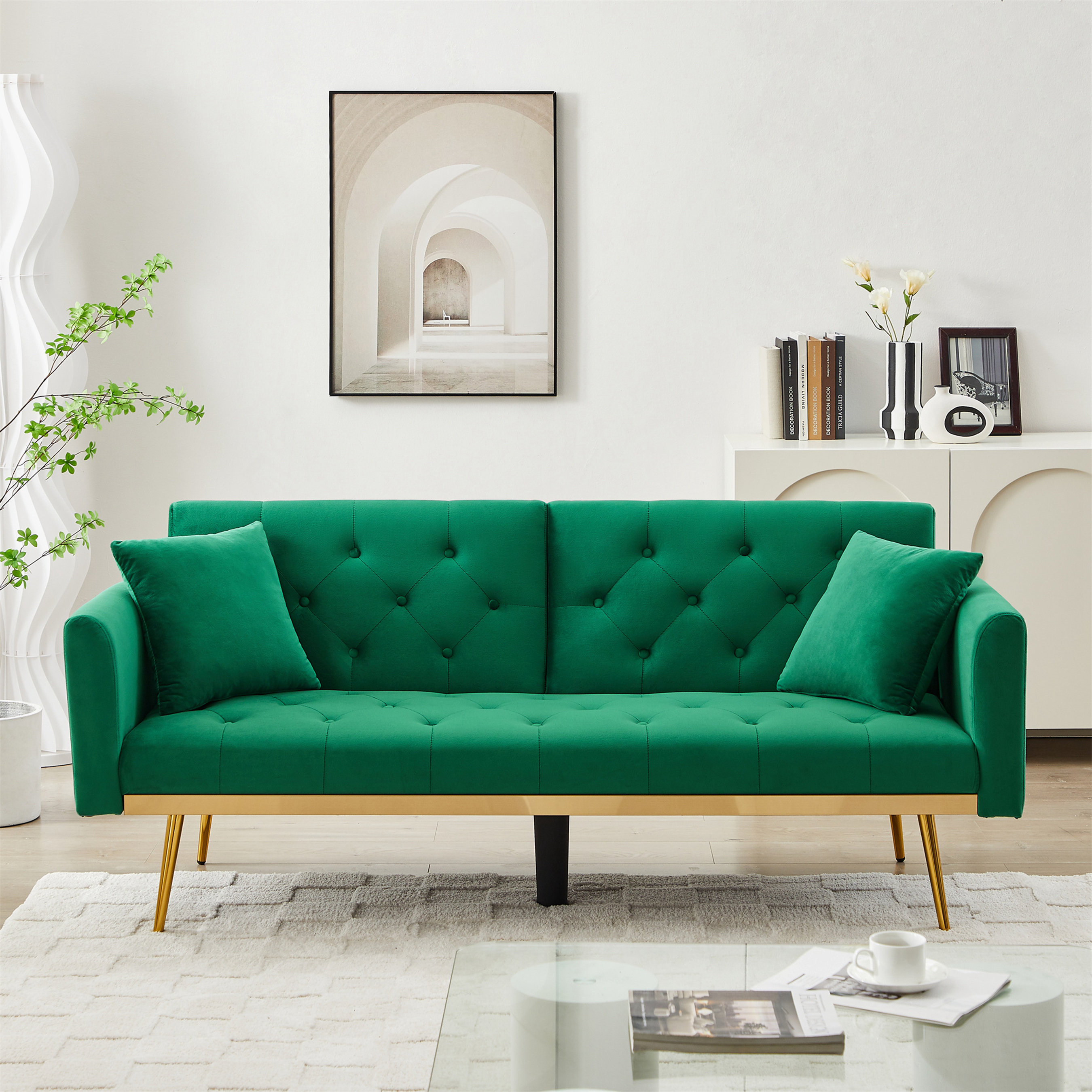 Mercer41 Kryssa Twin 70.7" Wide Velvet Tufted Back Convertible Sofa ...