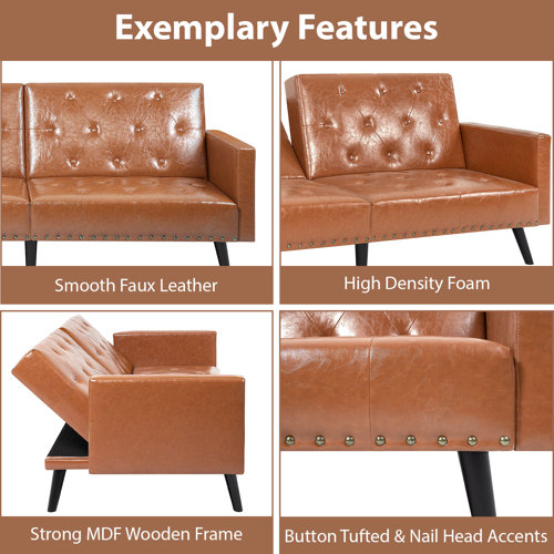 Williston Forge Sprague 75" Faux Leather Tuxedo Arm Sofa with ...