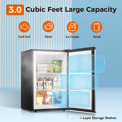 R.W.FLAME 3 Cubic Feet Upright Freezer with Adjustable Temperature ...